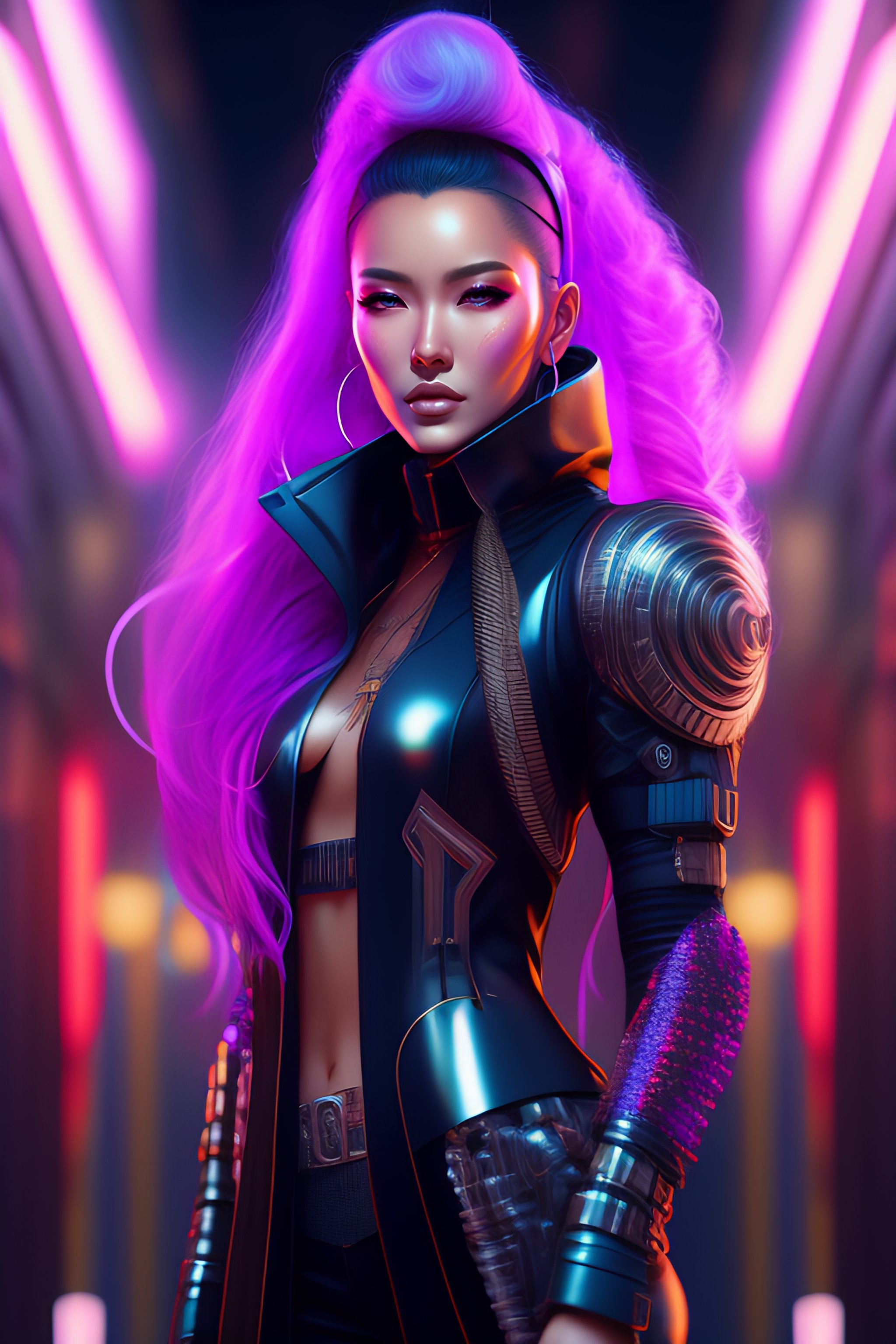 Lexica - Full body head to toe portrait of a cyberpunk sci-fi cyborg netrunner bionic man, third ...