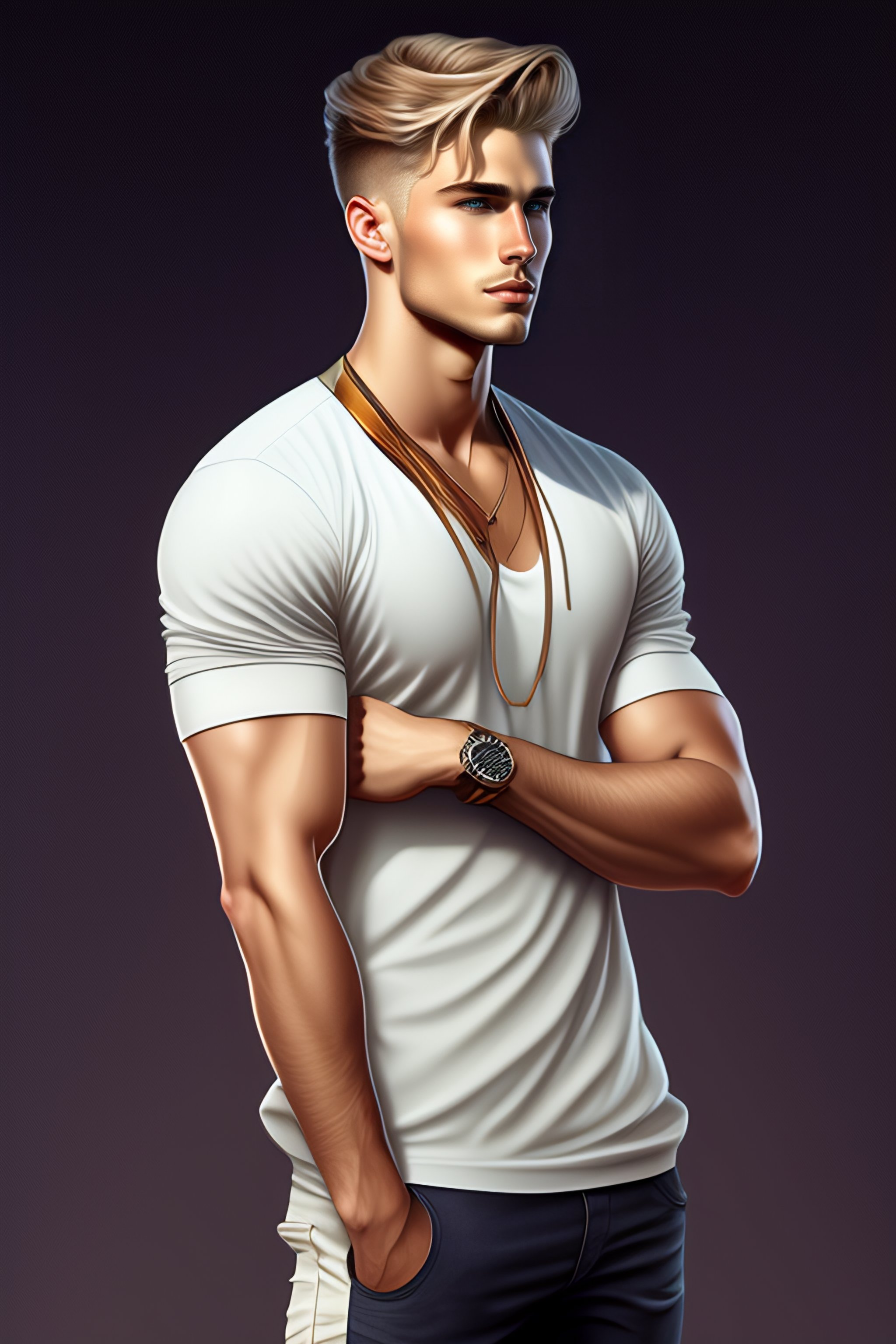 Lexica - Modern bl young man with ash blond hair, plain dark t-shirt ...