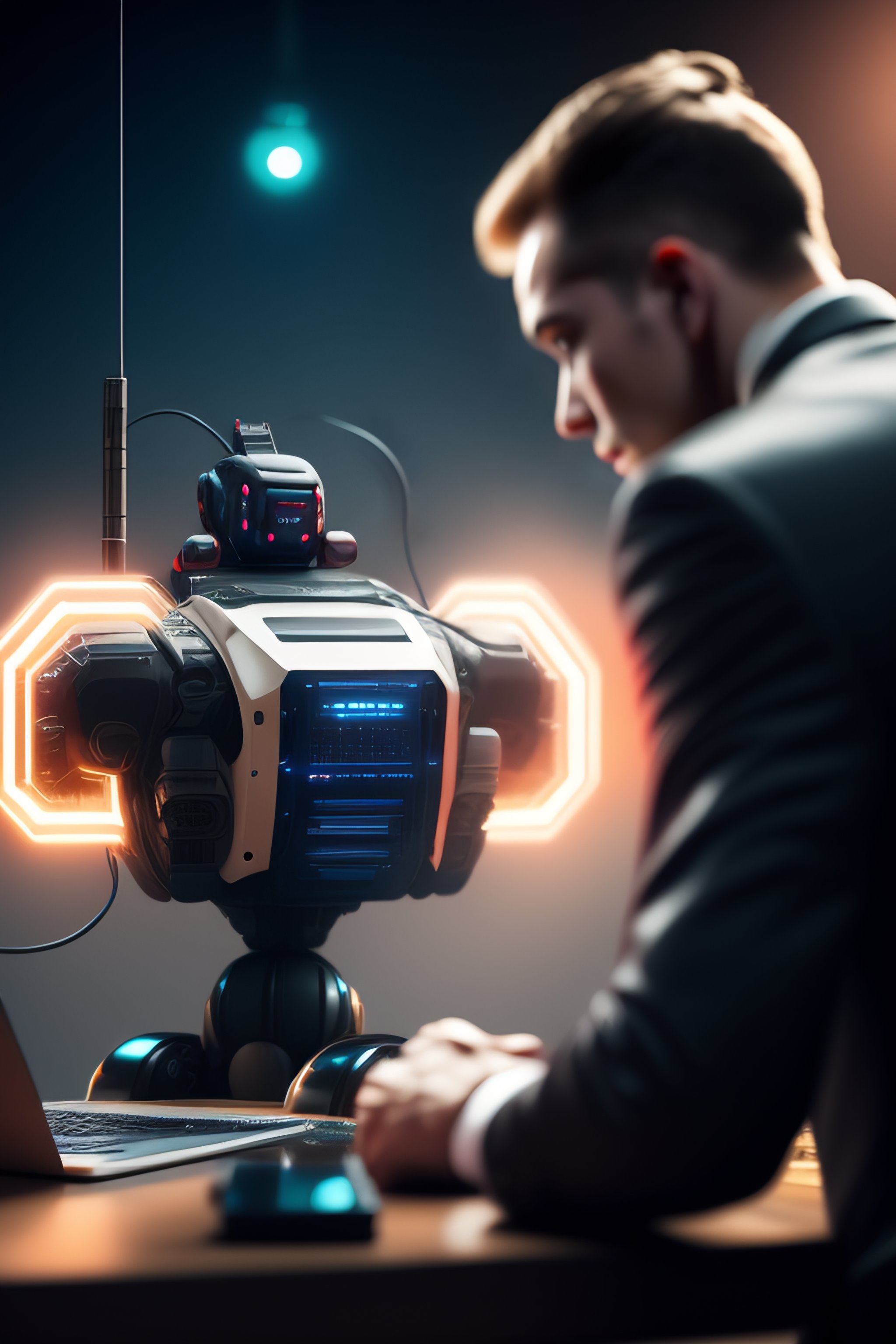 Lexica - Man commanding a robot to use computer