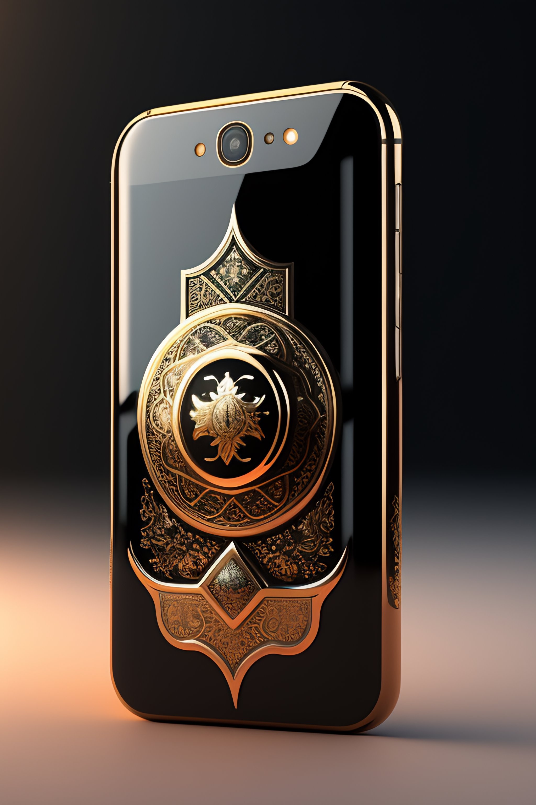 Lexica - A mobile phone with a Eastern Samurai pattern, centred, night ...