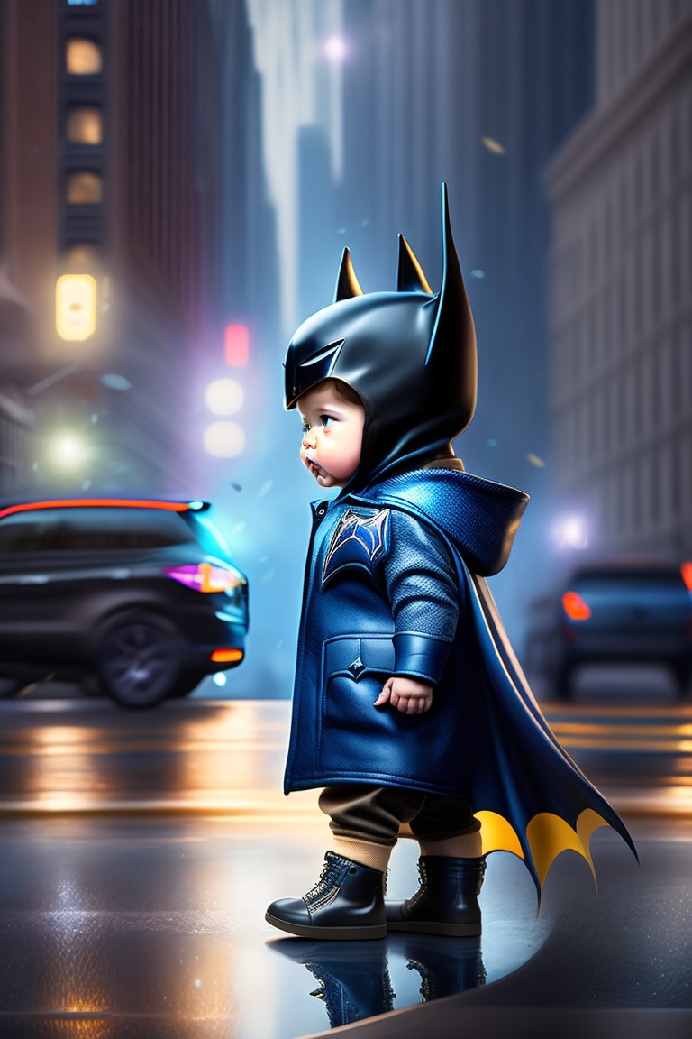 Lexica - Batman baby boy cute in new york, nighttime, raining, bat ...