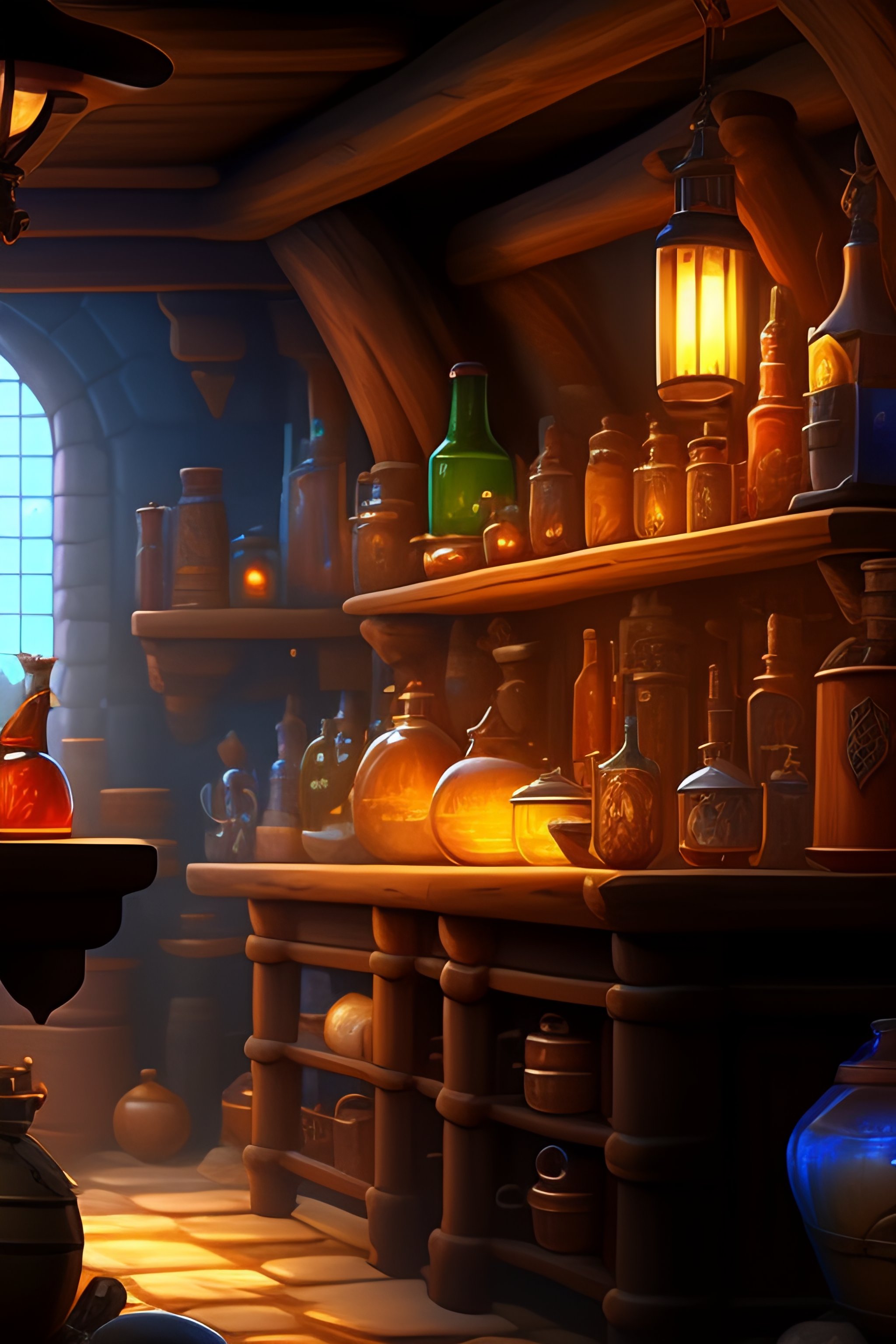 Lexica - A digital painting of a cluttered fantasy medieval alchemist's ...