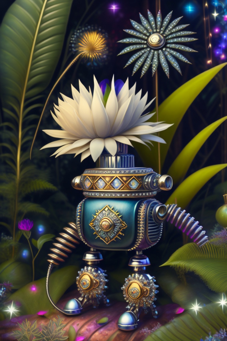 Lexica - Magic trippy silver 1950;s spiked robot with attitude, jewel ...