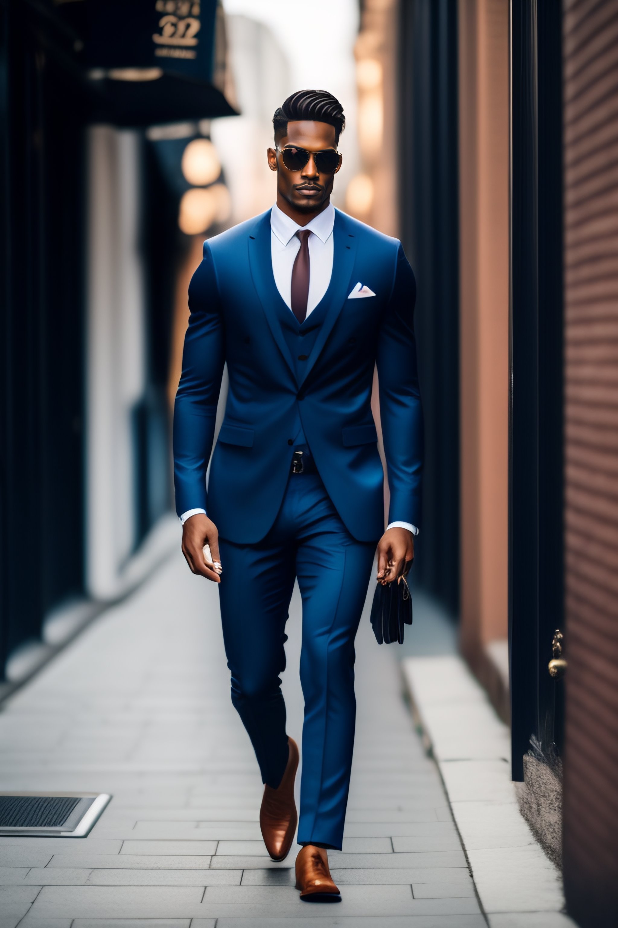 Lexica - Image of male model walking in the street, with a street style,