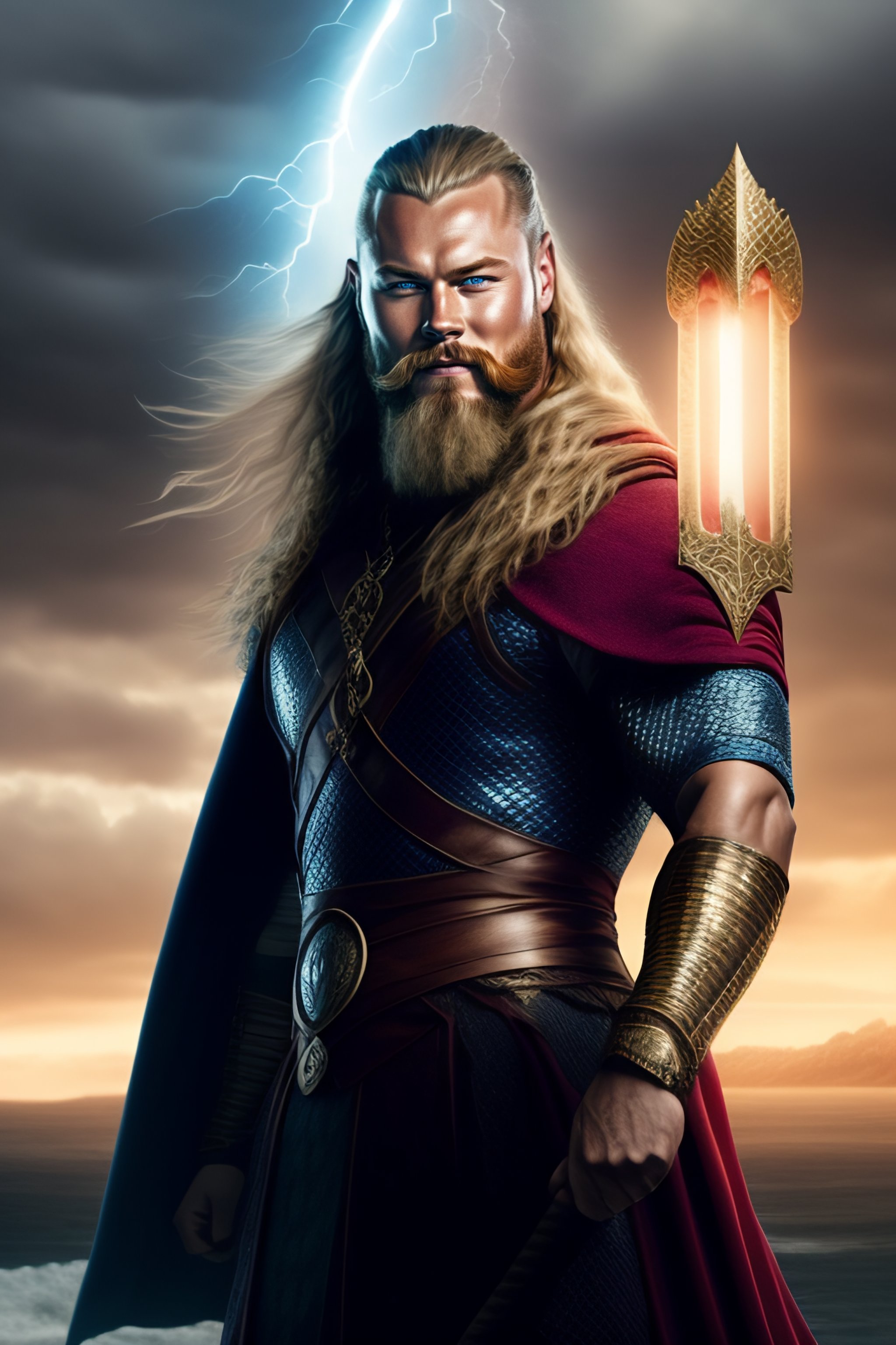 Lexica - Ragnar Lothbrok as Thor ,with the hammer in his hand , smiling ...
