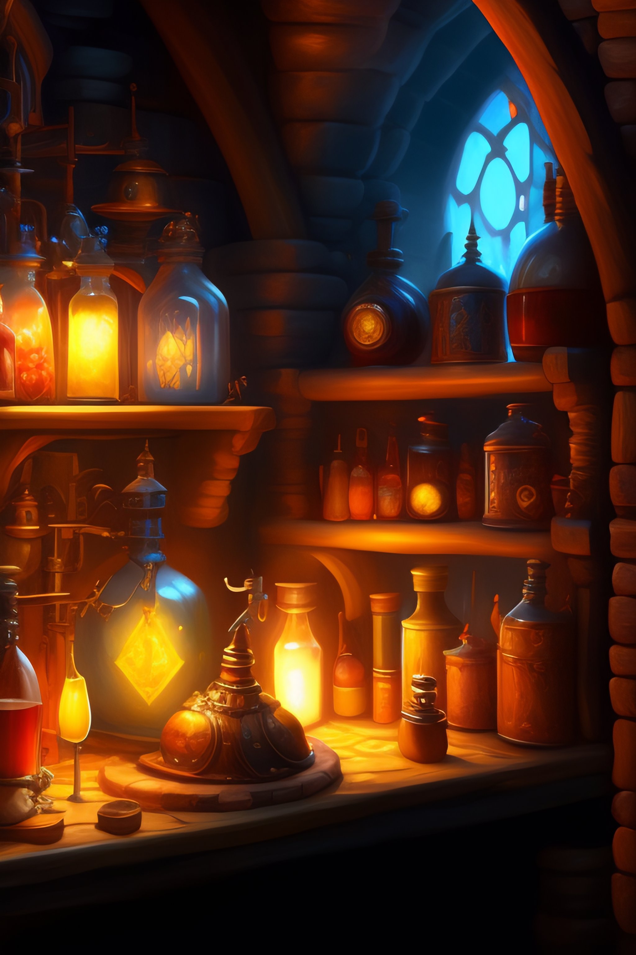 Lexica - Surreal painting of a cluttered fantasy medieval alchemist's ...
