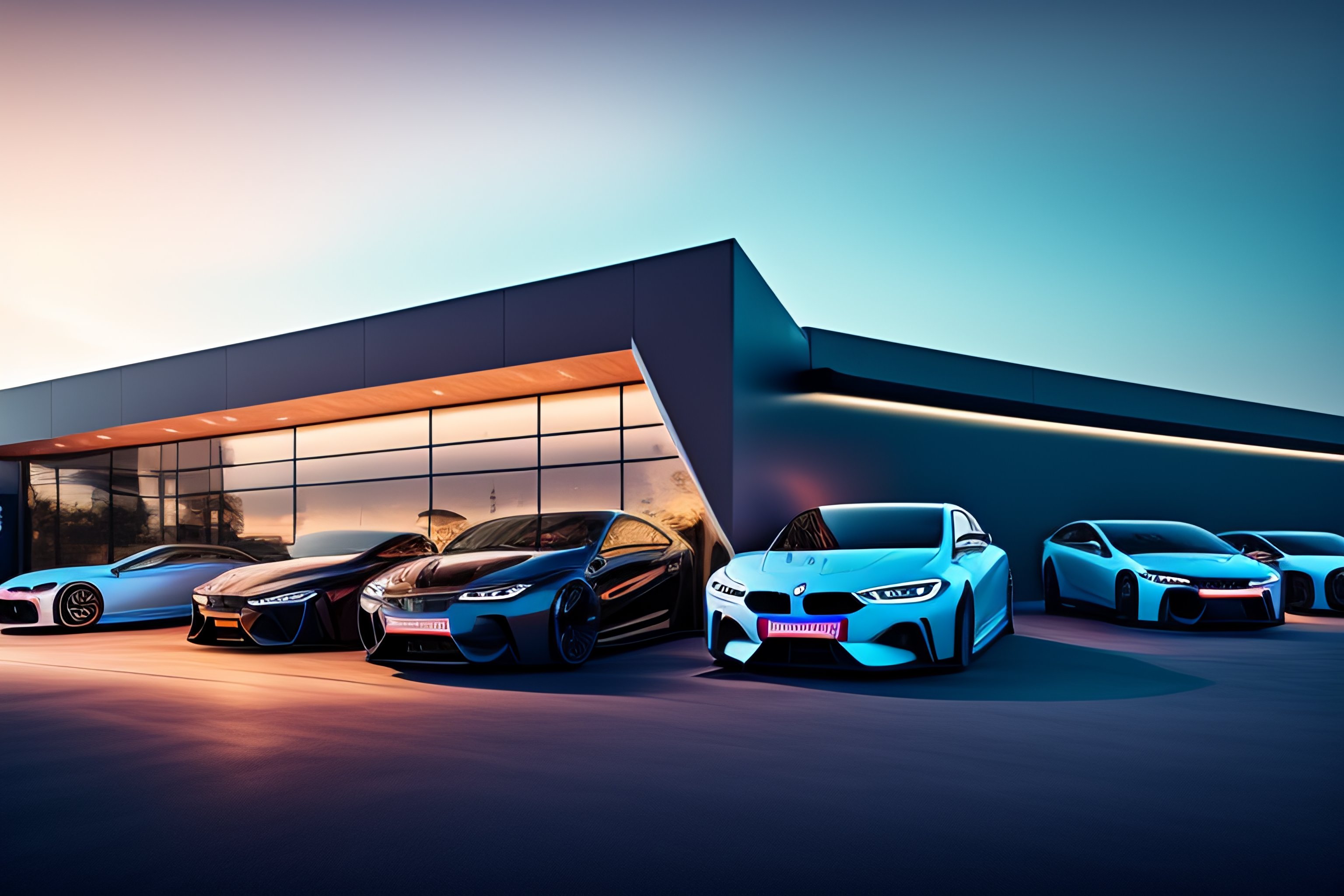 Lexica - BMW dealership with futuristic glowing car