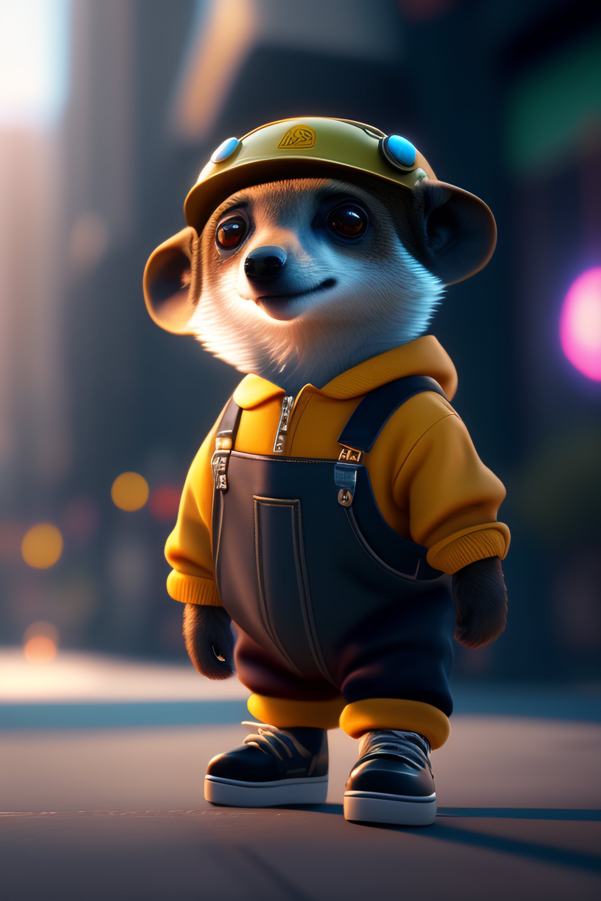 Lexica - Cute little humanoid suricate, dressed with dungarees, shoes ...