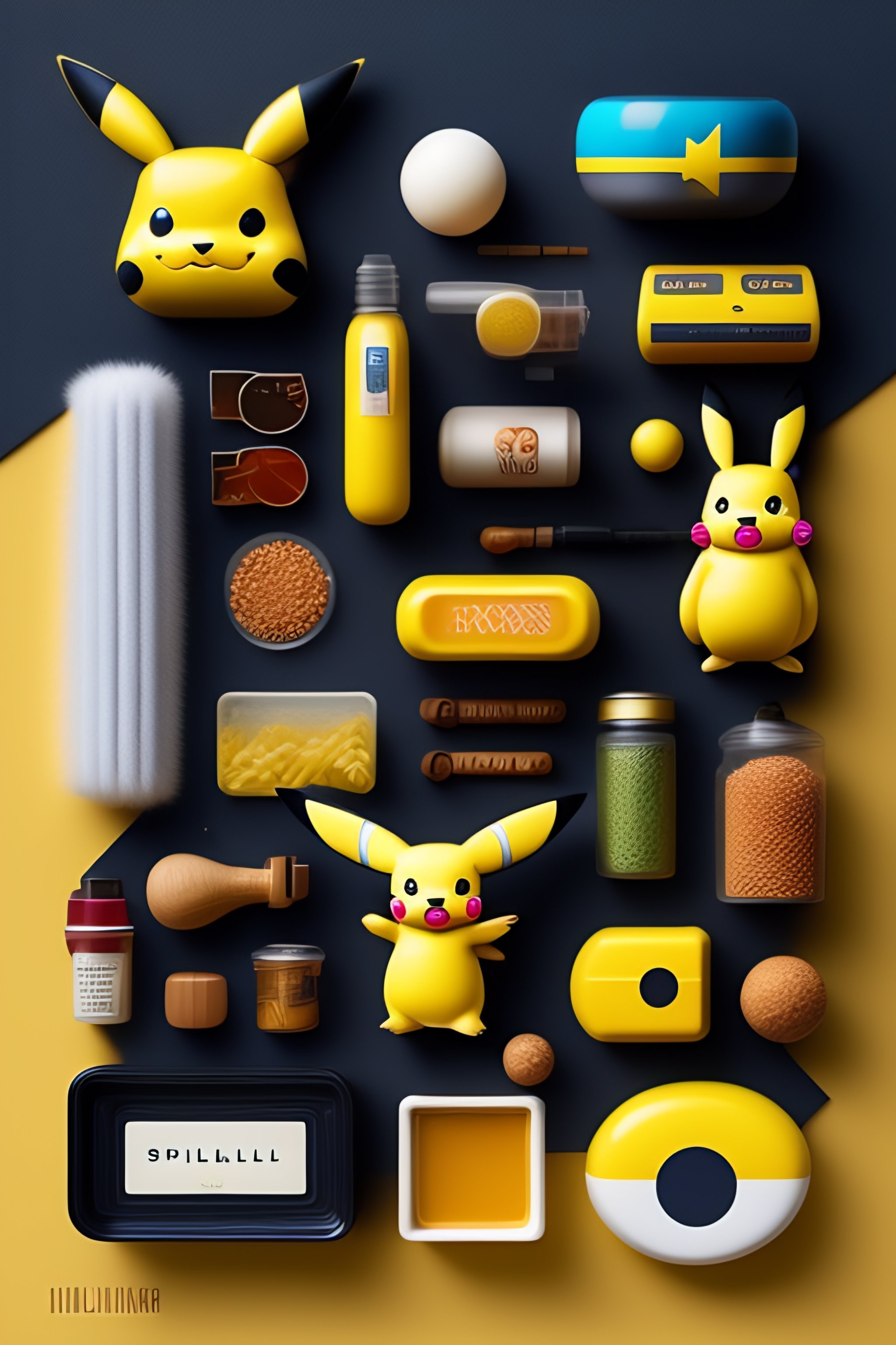 Lexica - Knolling, flat lay, pokemon, pikachu,