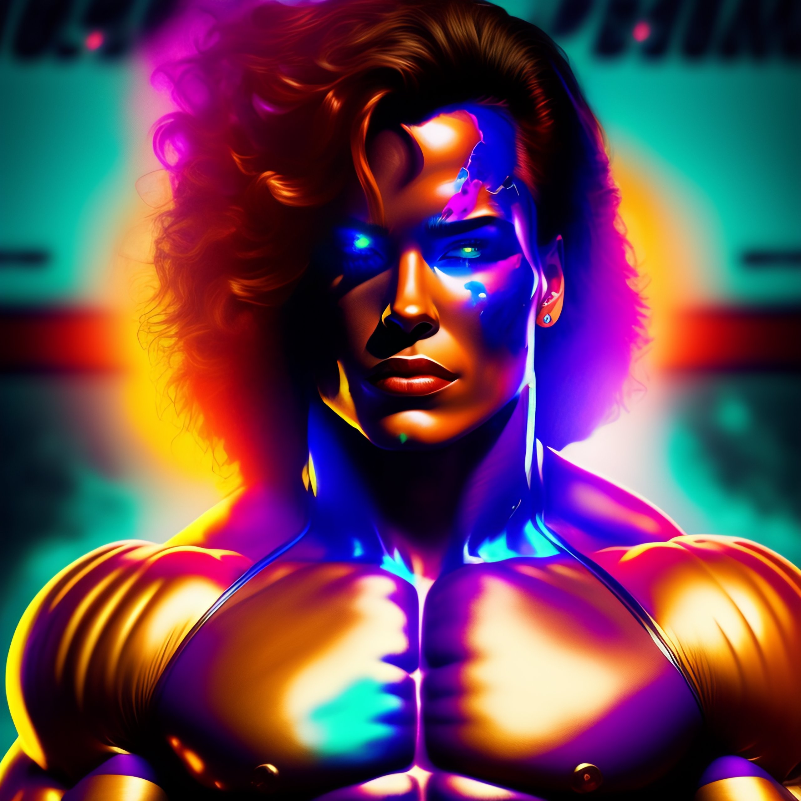 Lexica - Terminator with teal and purple rose tattoes all over the body ...