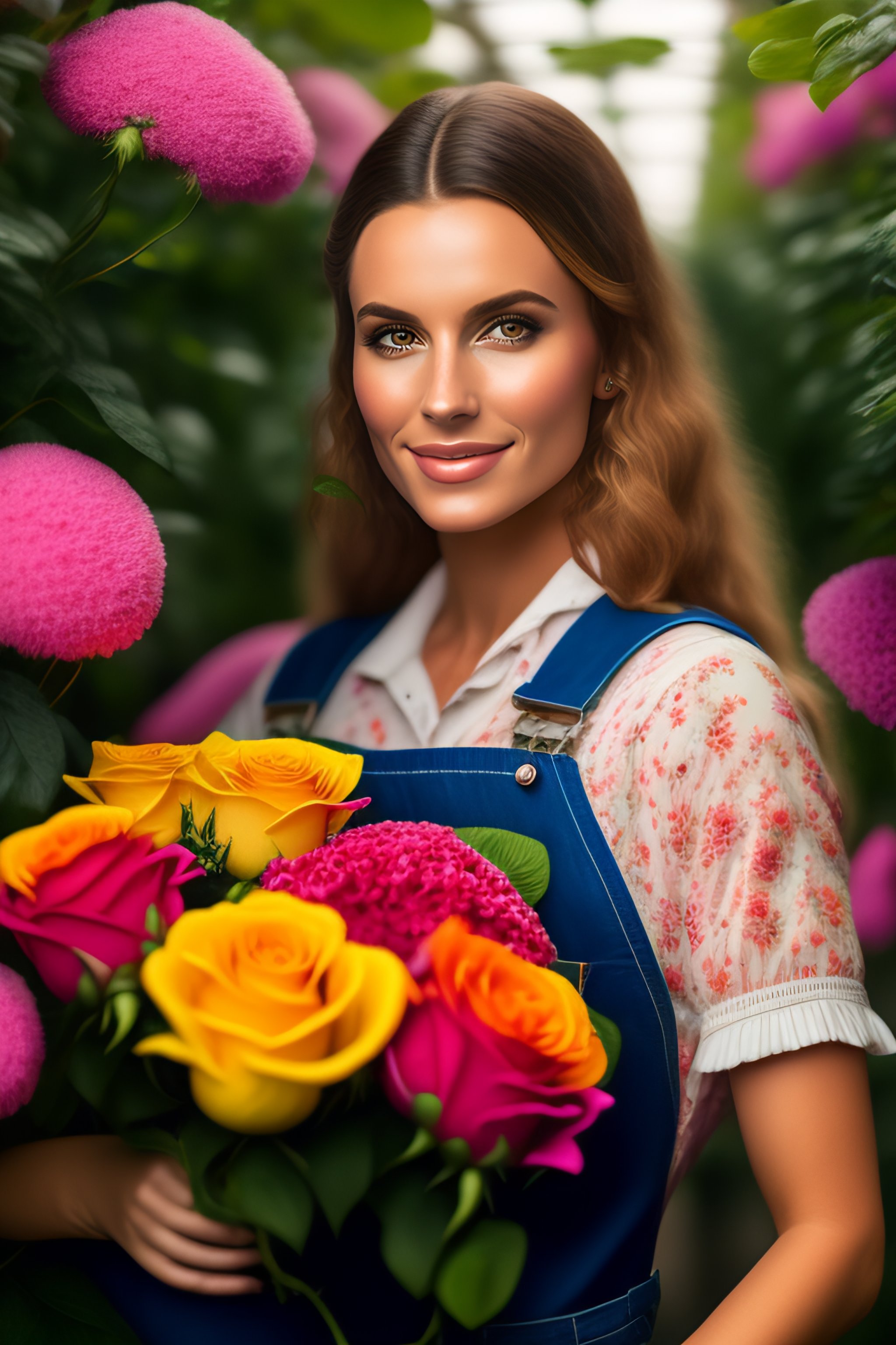 Lexica - Portrait of a young woman gardener wearing overalls inside a ...