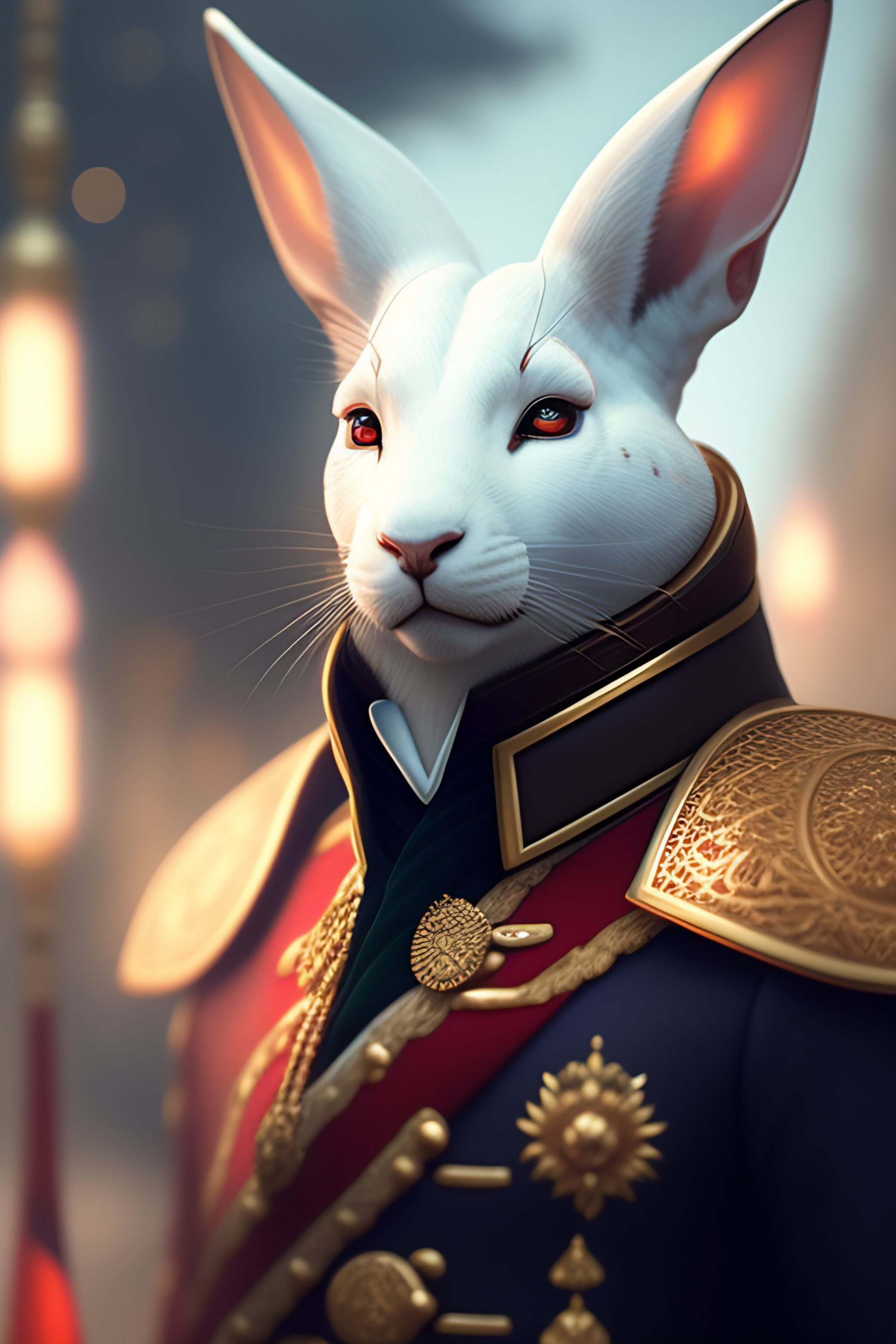 Lexica - An anthropomorphic white rabbit, male wizard face, dressed as ...