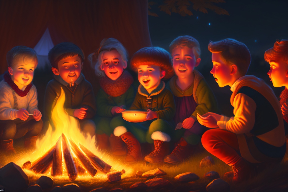 Lexica - A group of villagers sharing spooky tales around a bonfire at ...