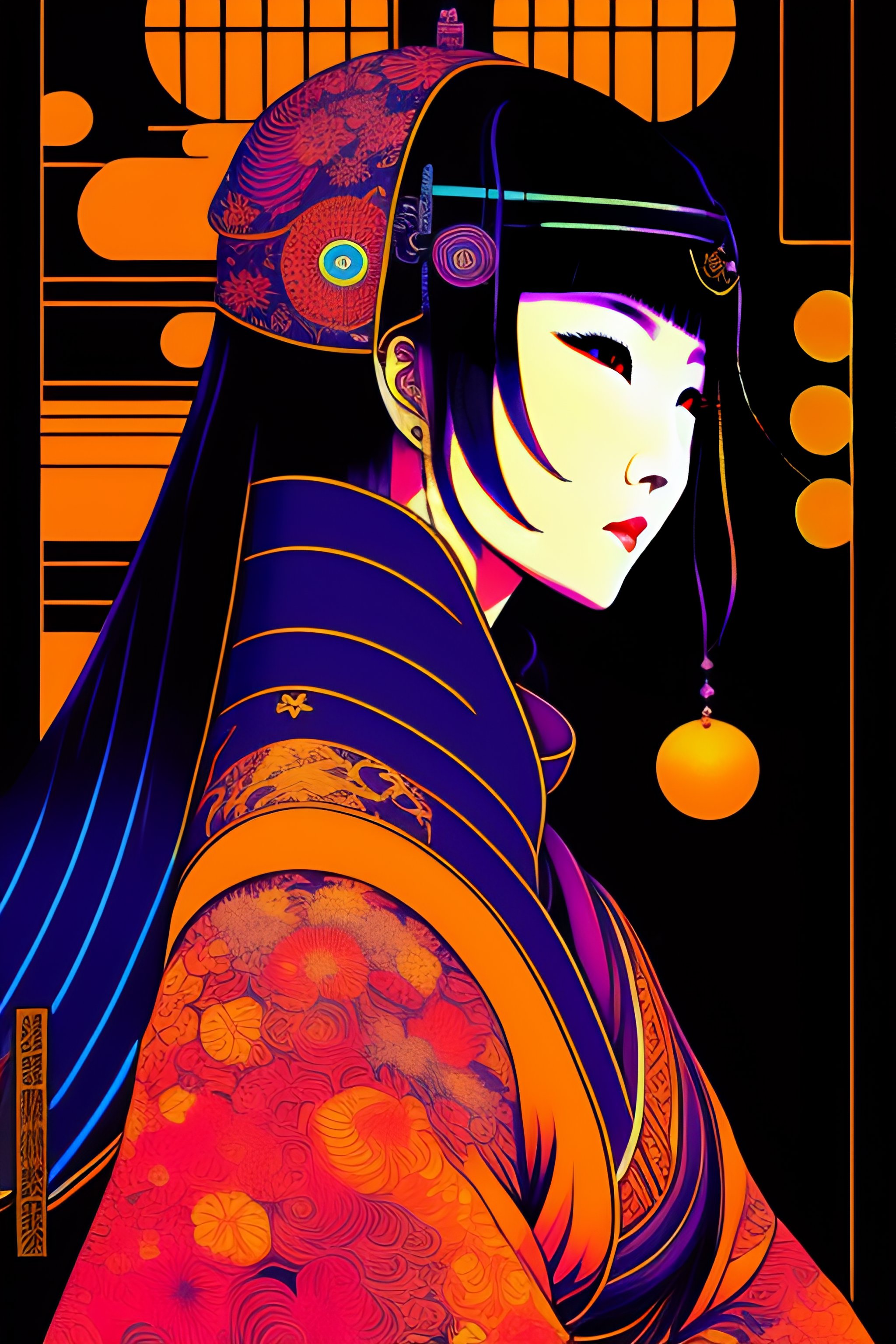 Lexica - Futuristic japanese cyberpunk silk screen by utagawa yoshiiku ...