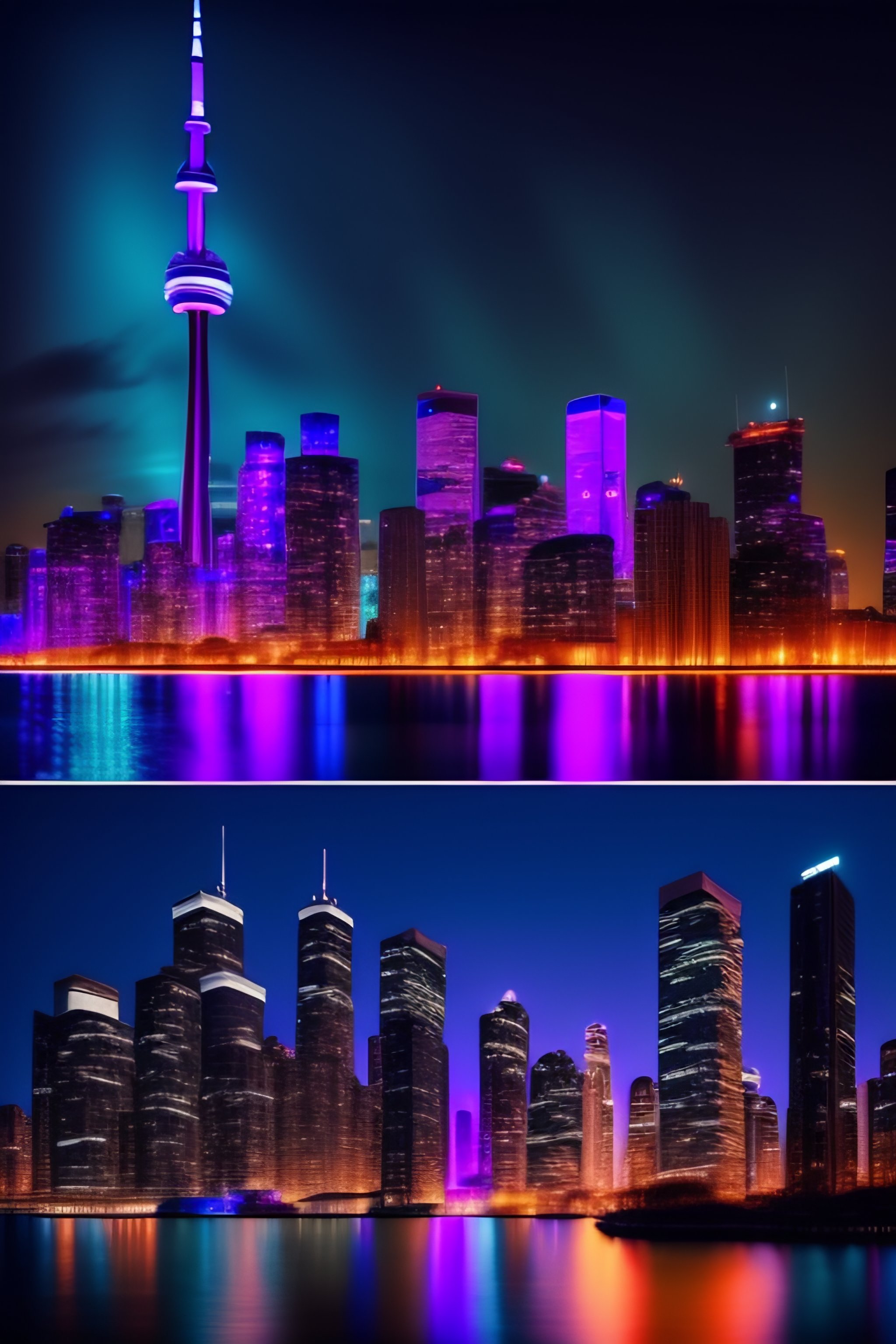Lexica - Toronto city skyline at night, neon, bright, futuristic ...