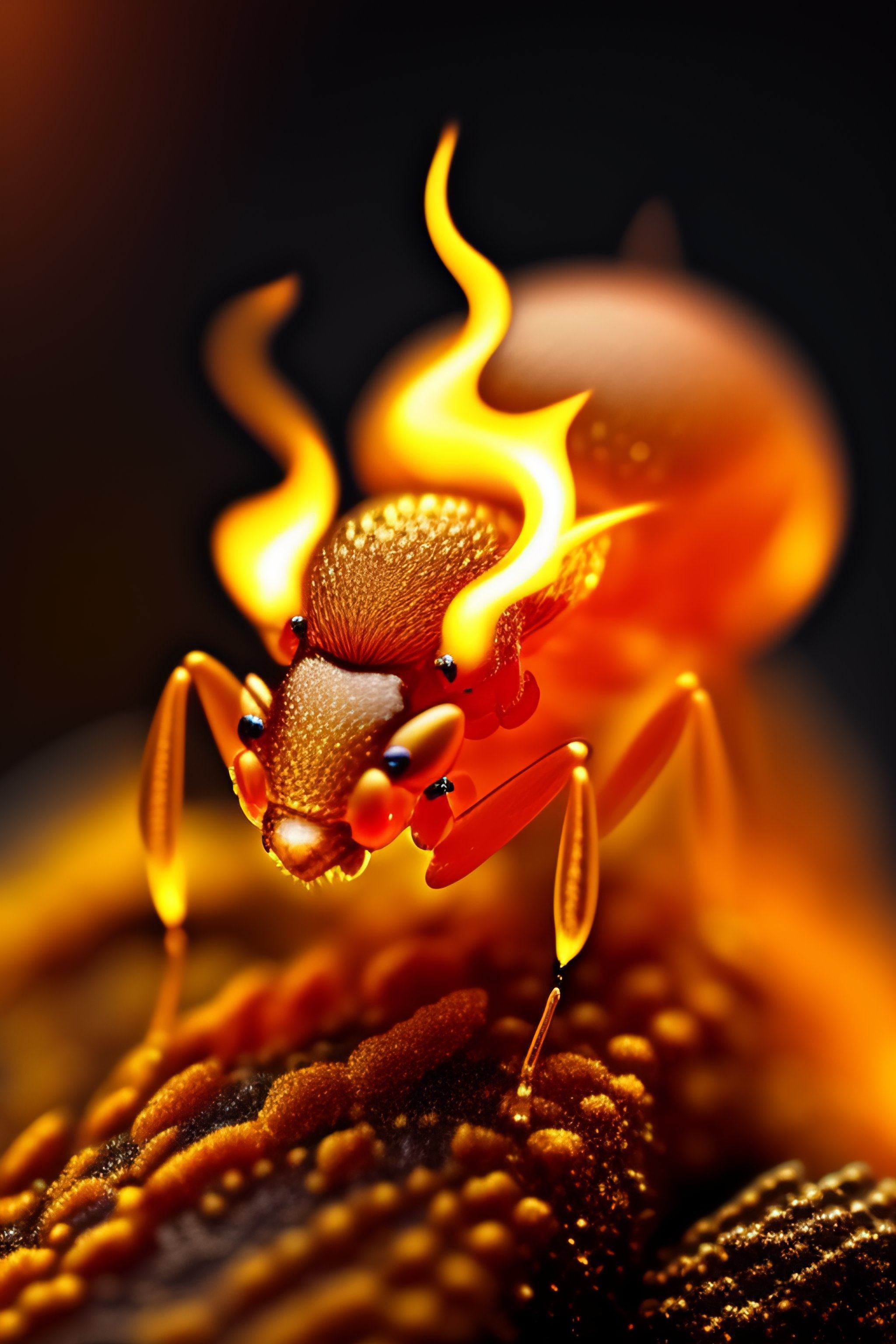 Lexica - An ant filled with gold and fire armour and wearing fire ...