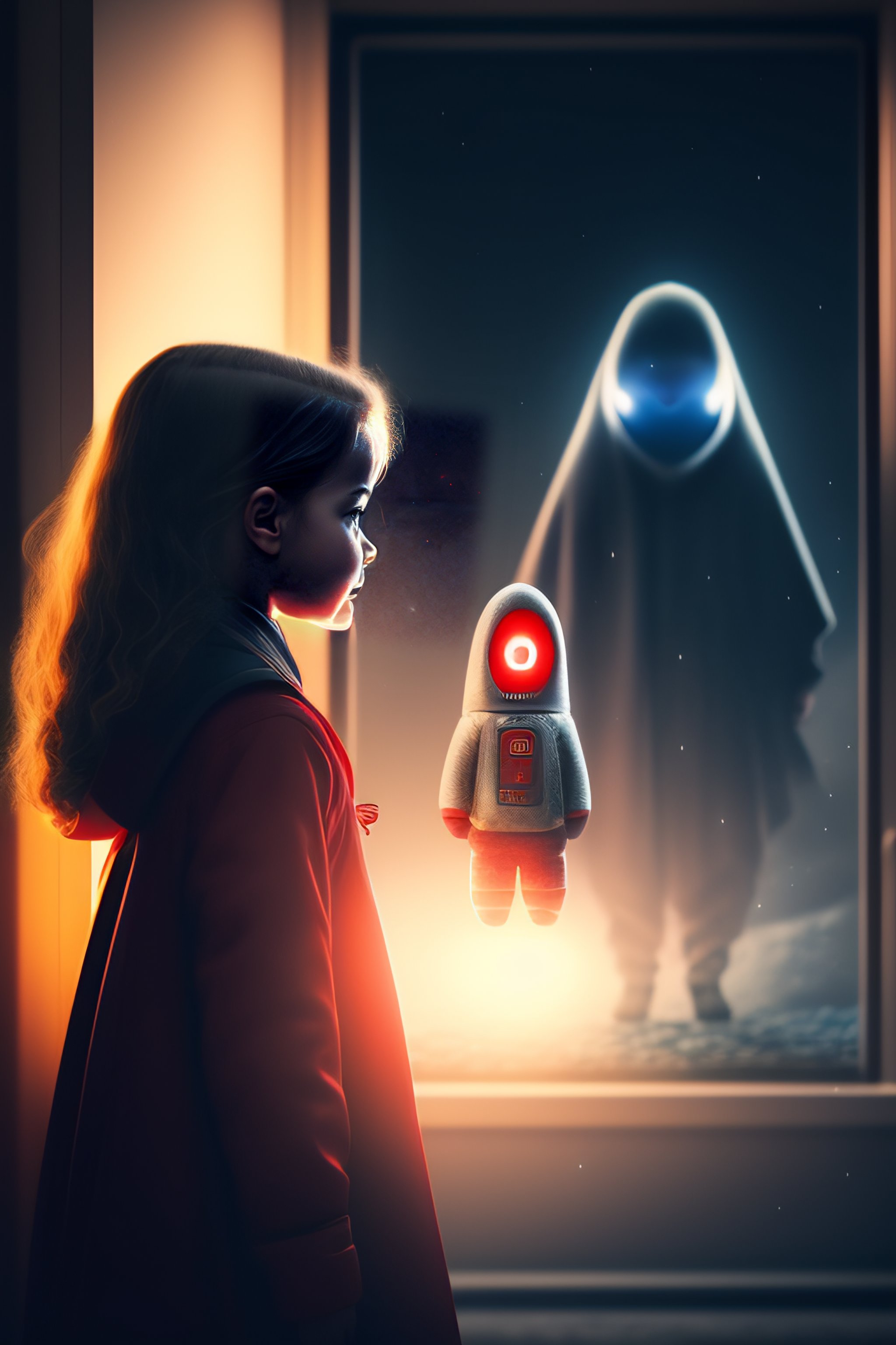 Lexica - Two humans with a silver red remote control sitting on a swing ...