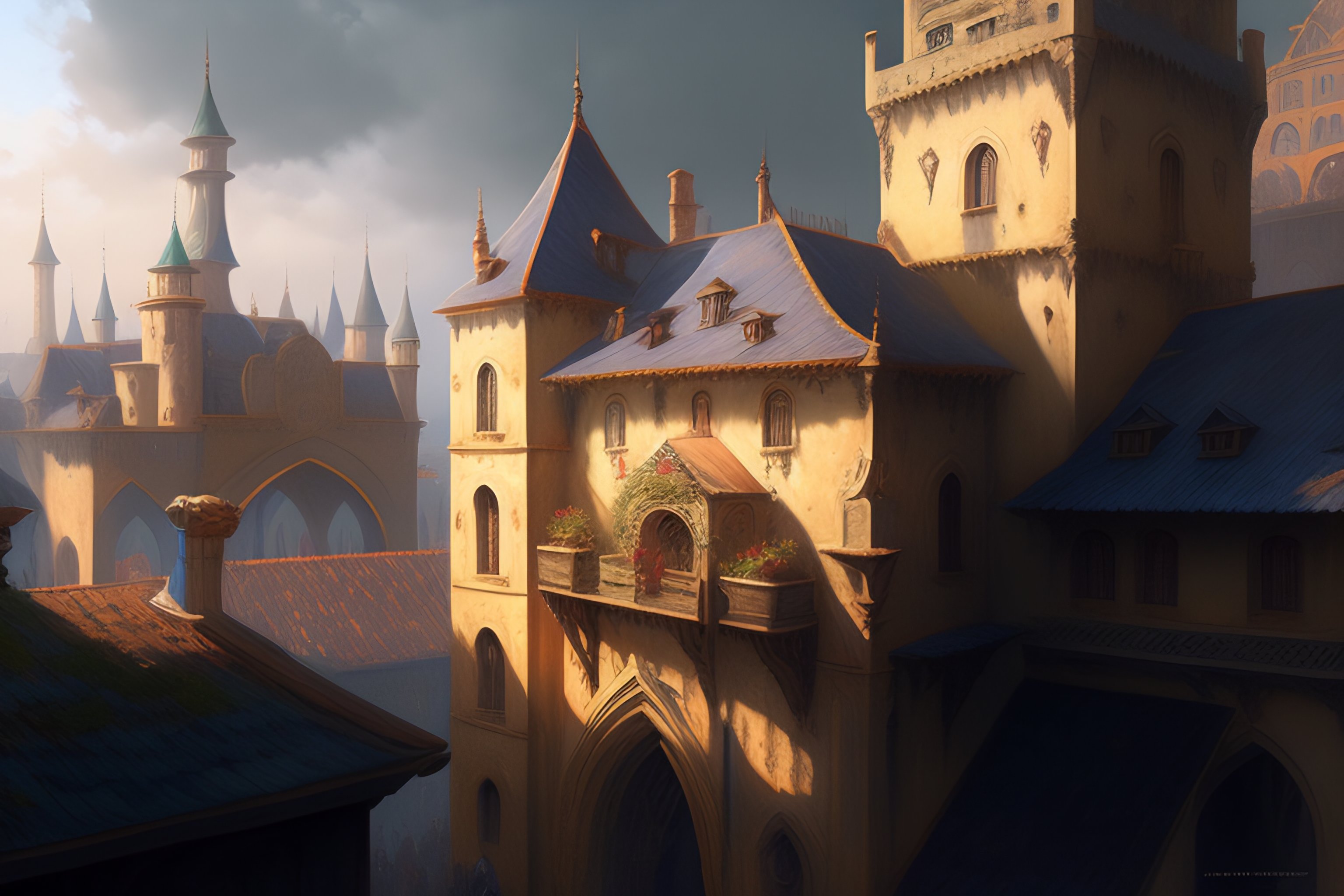 Lexica - Medieval cityscape, aerial view, game art, concept art, deep ...