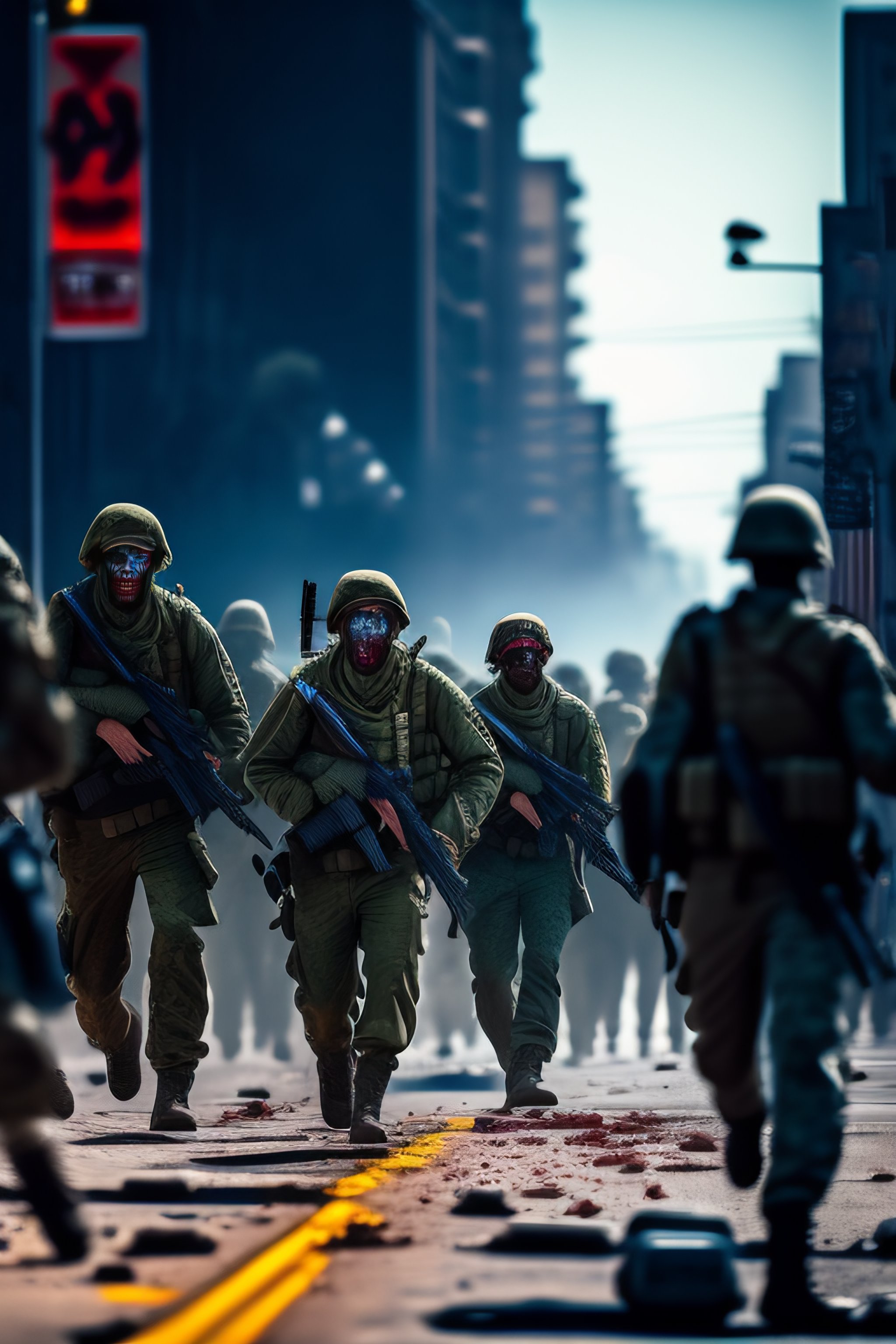 Lexica - Zombies attacking survivors in new your city, surrealism, focused, walking dead ...