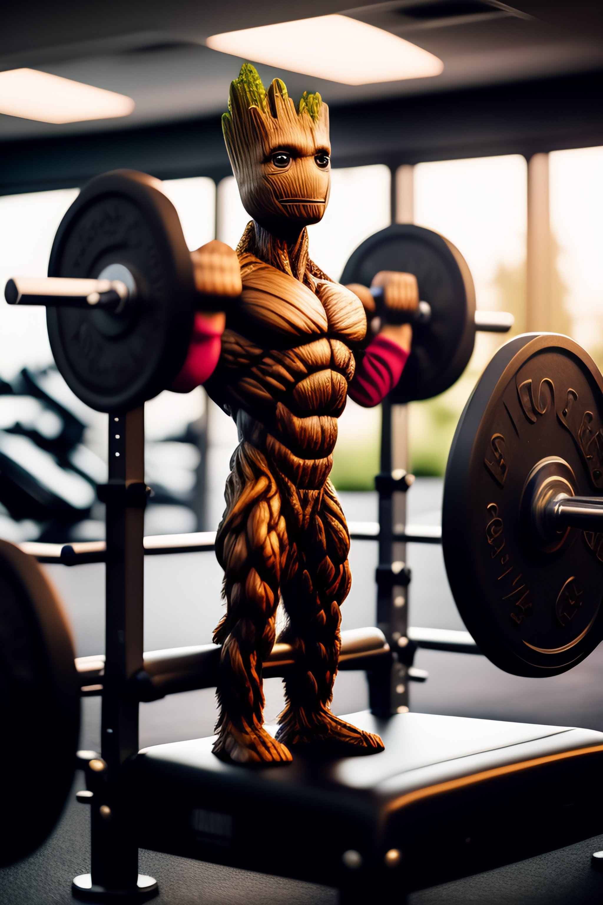 Lexica - Groot doing bench press and getting swole at a luxury gym ...