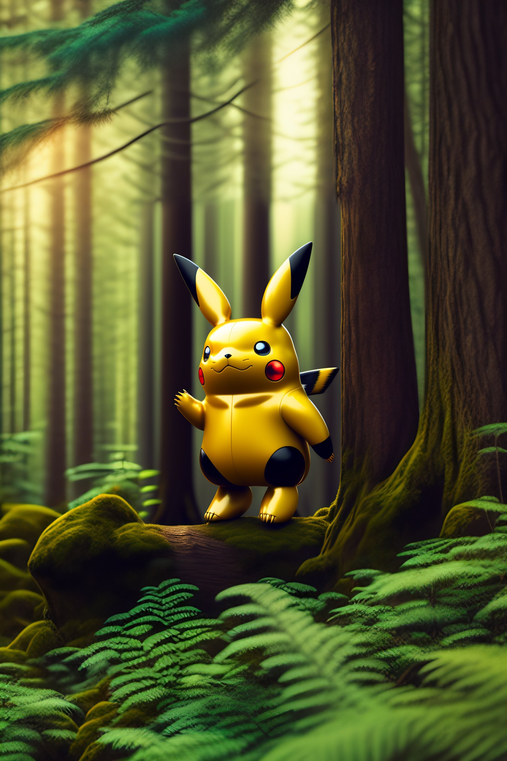 Lexica - Robot pikachu in a forest