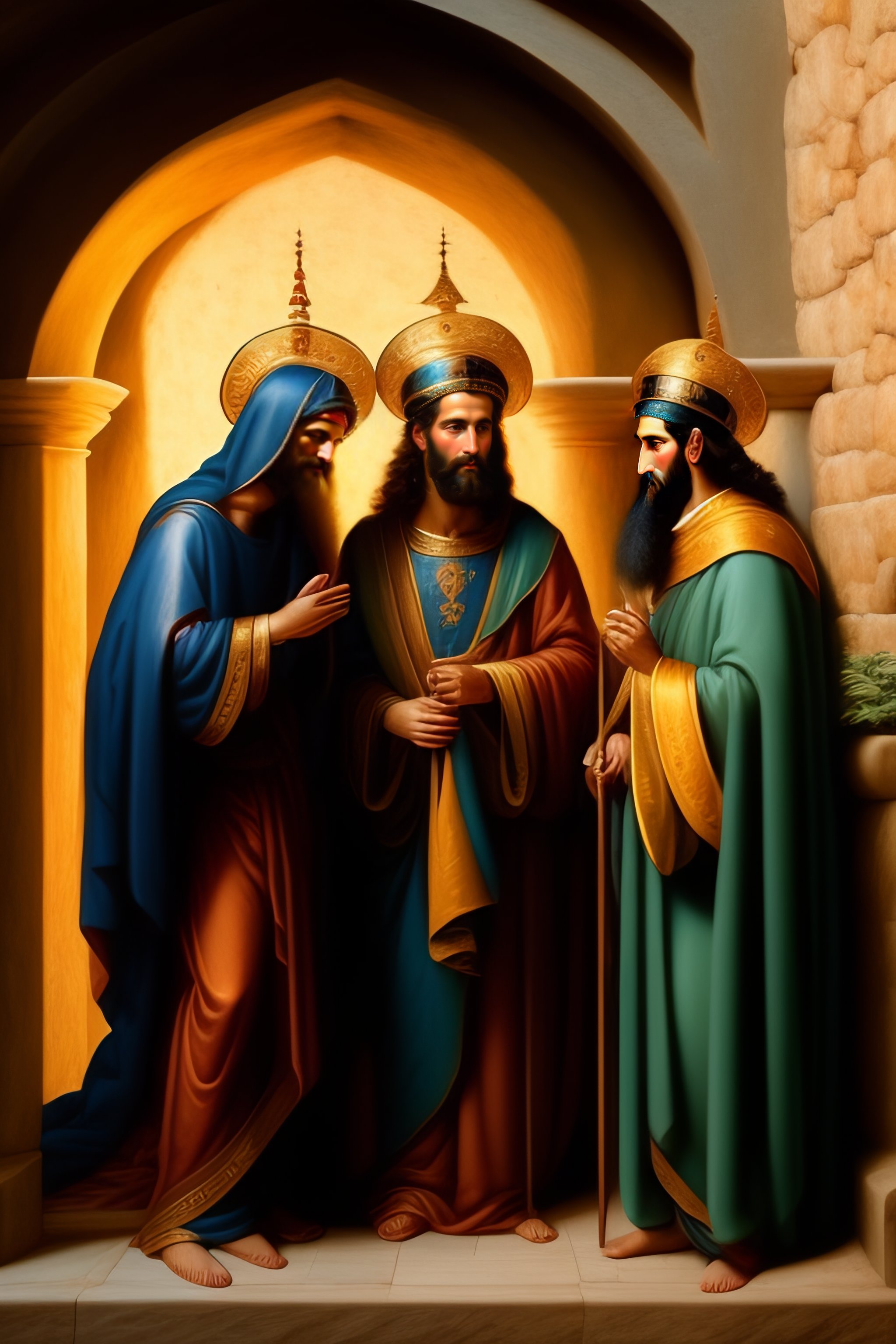 Lexica - Three wise men worshiping Jesus in Betlem