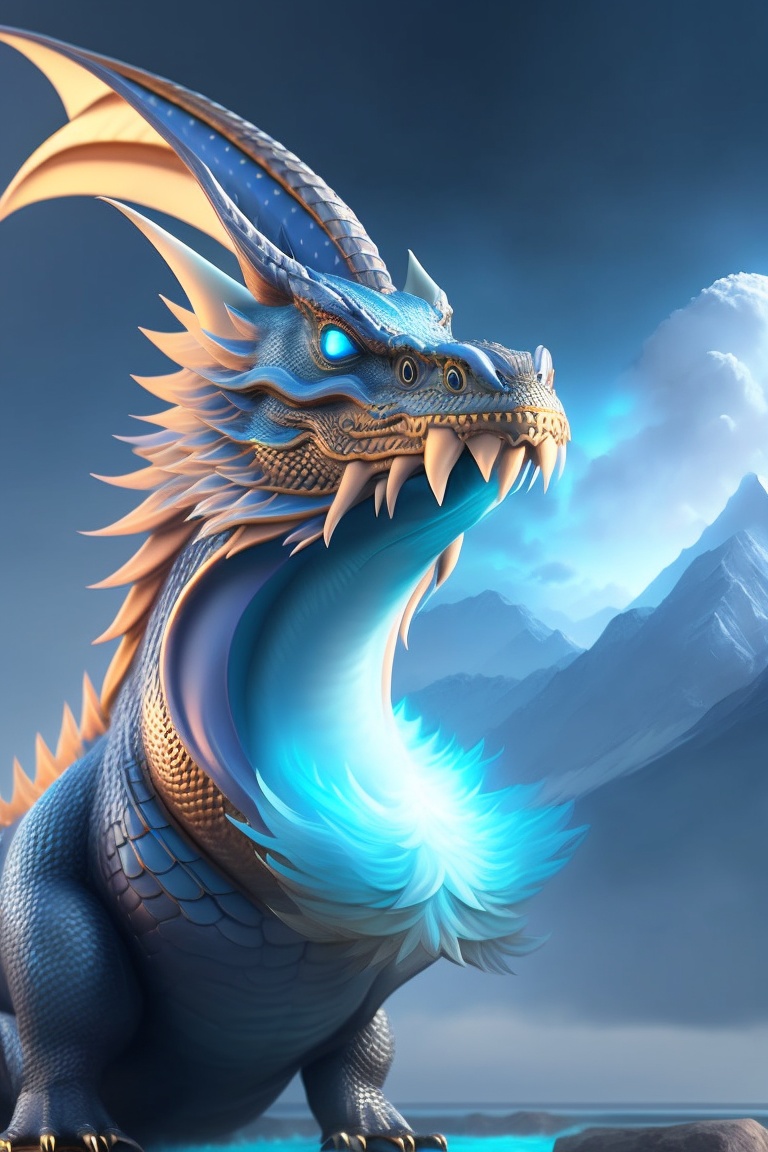 Lexica - Dragon opening its mouth, roaring, light blue, stylized ...