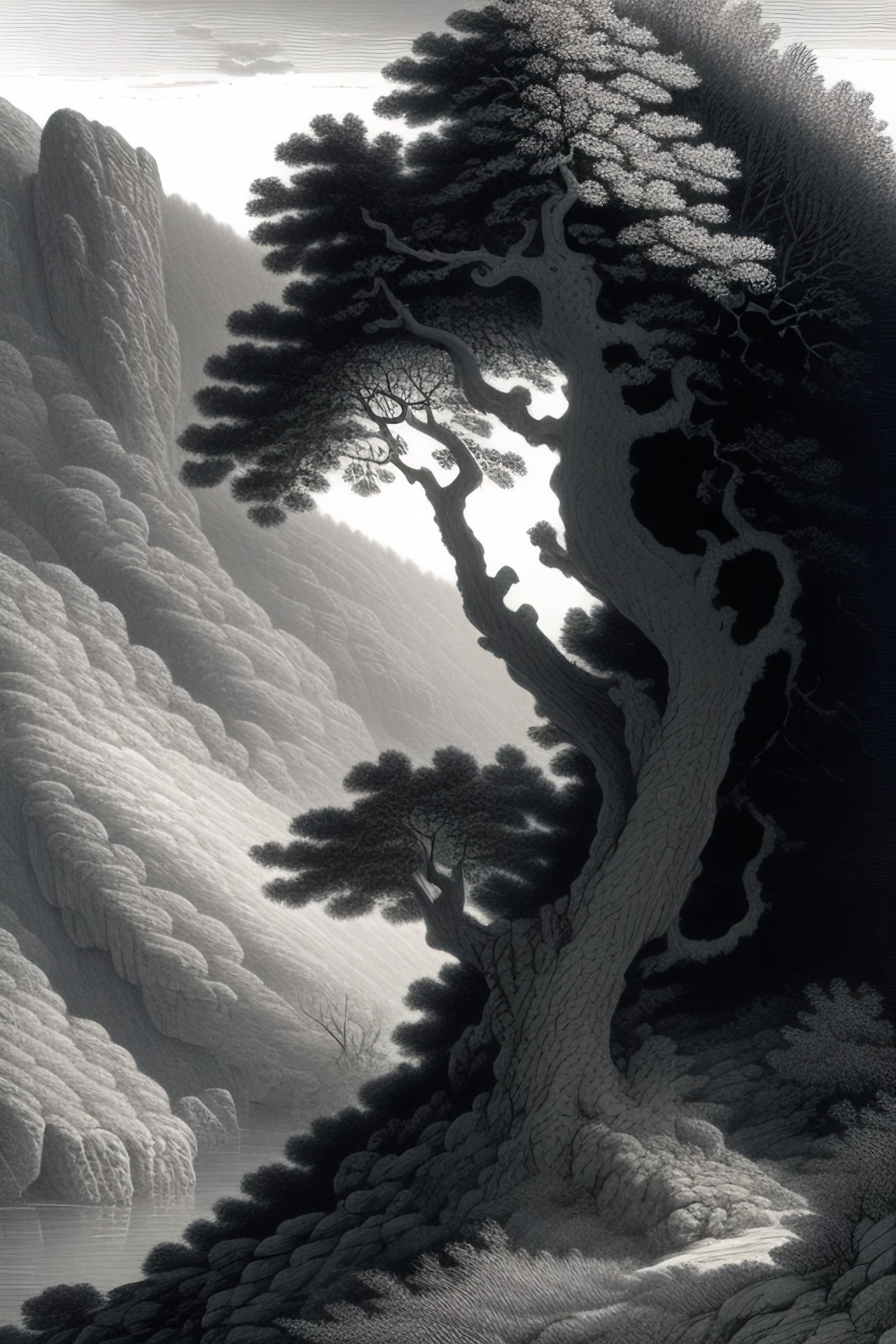 Lexica - A lone gnarled tree clinging to a scree slope by gustave dore ...