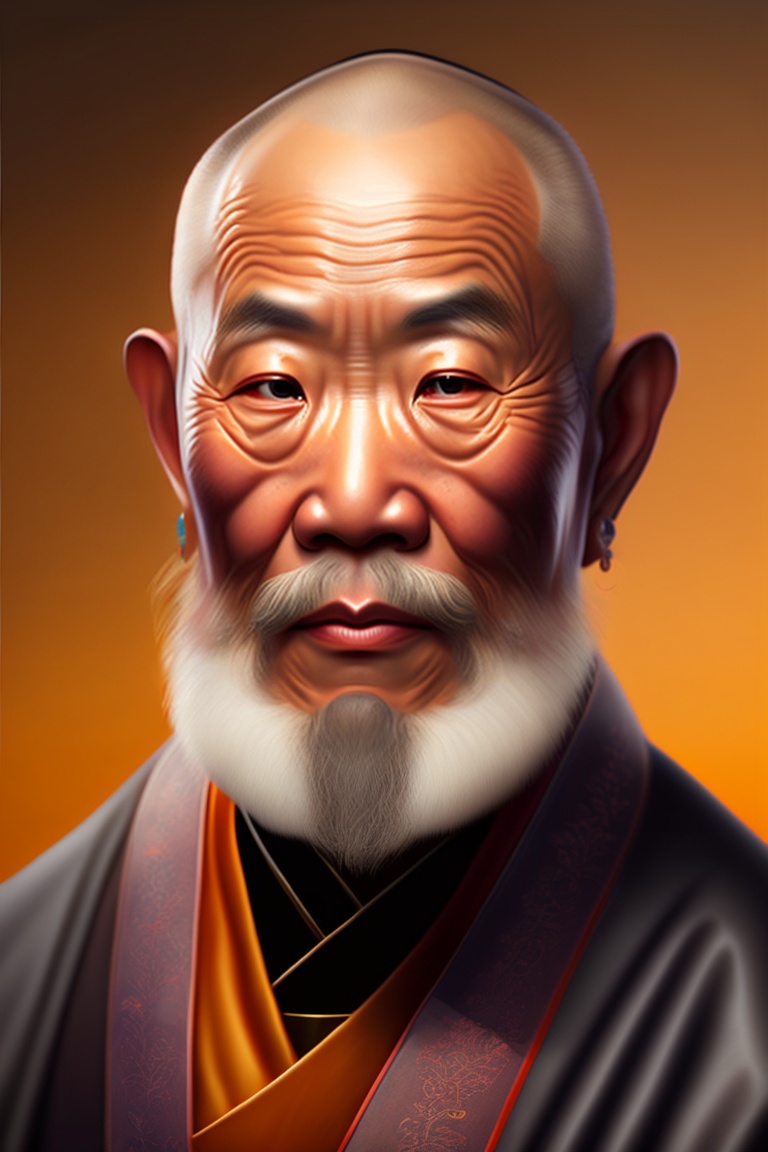 Lexica - A front portait of old chinese monk, beard on chin,hyper realistic