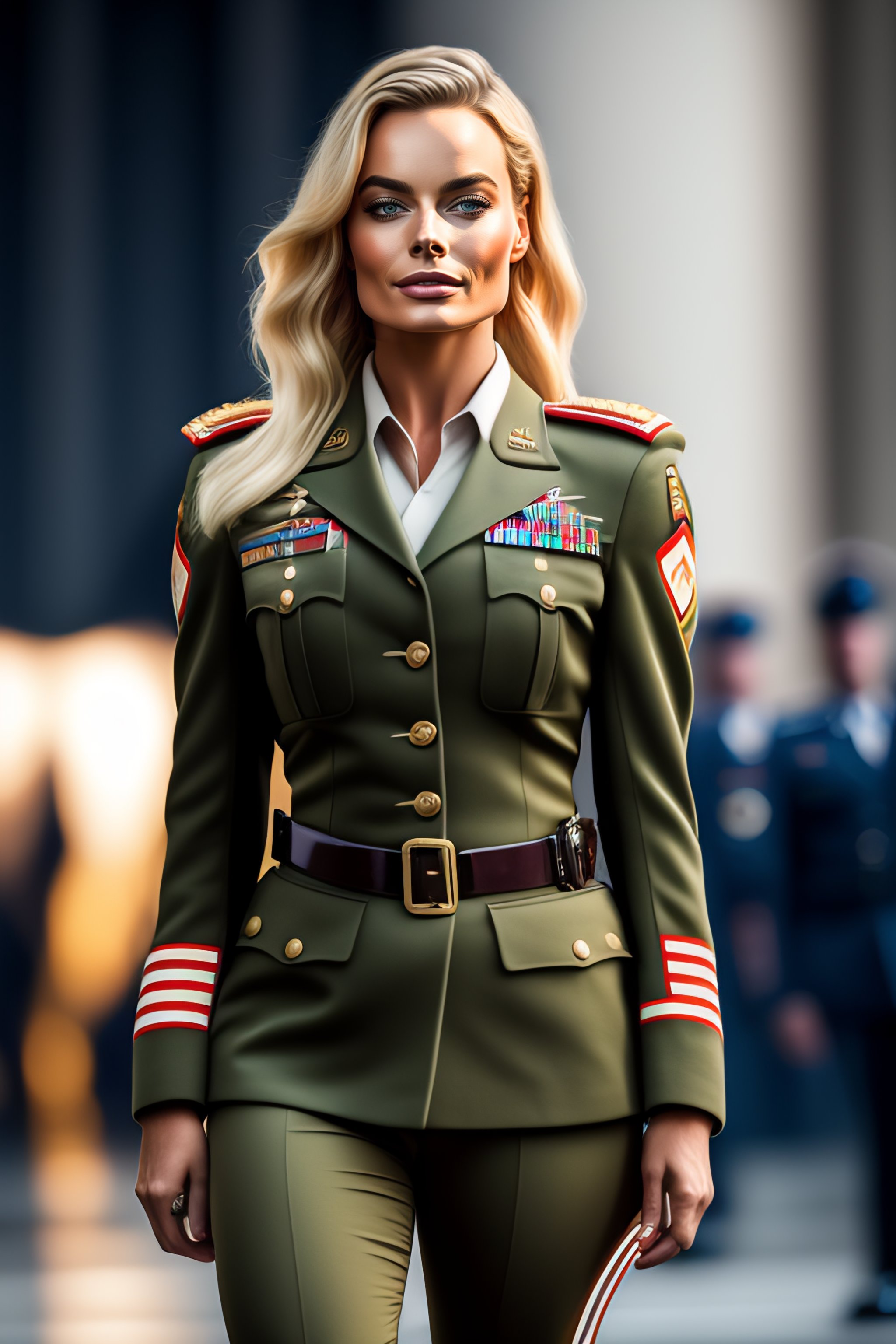 Lexica - Margot Robbie as a female military officer, realistic detailed ...