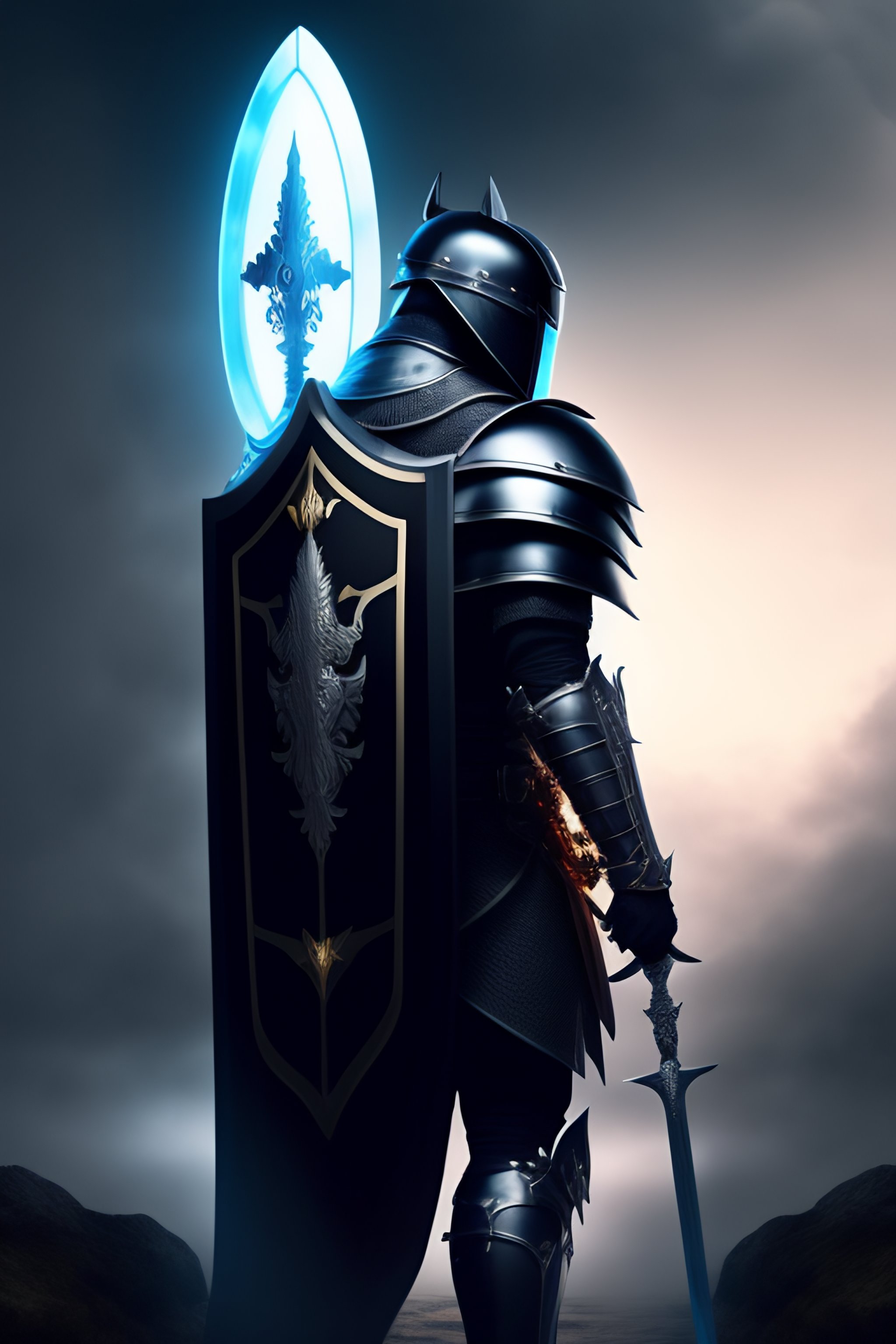 Lexica - Giant skeleton in massive black armour, blue ghostly aura ...