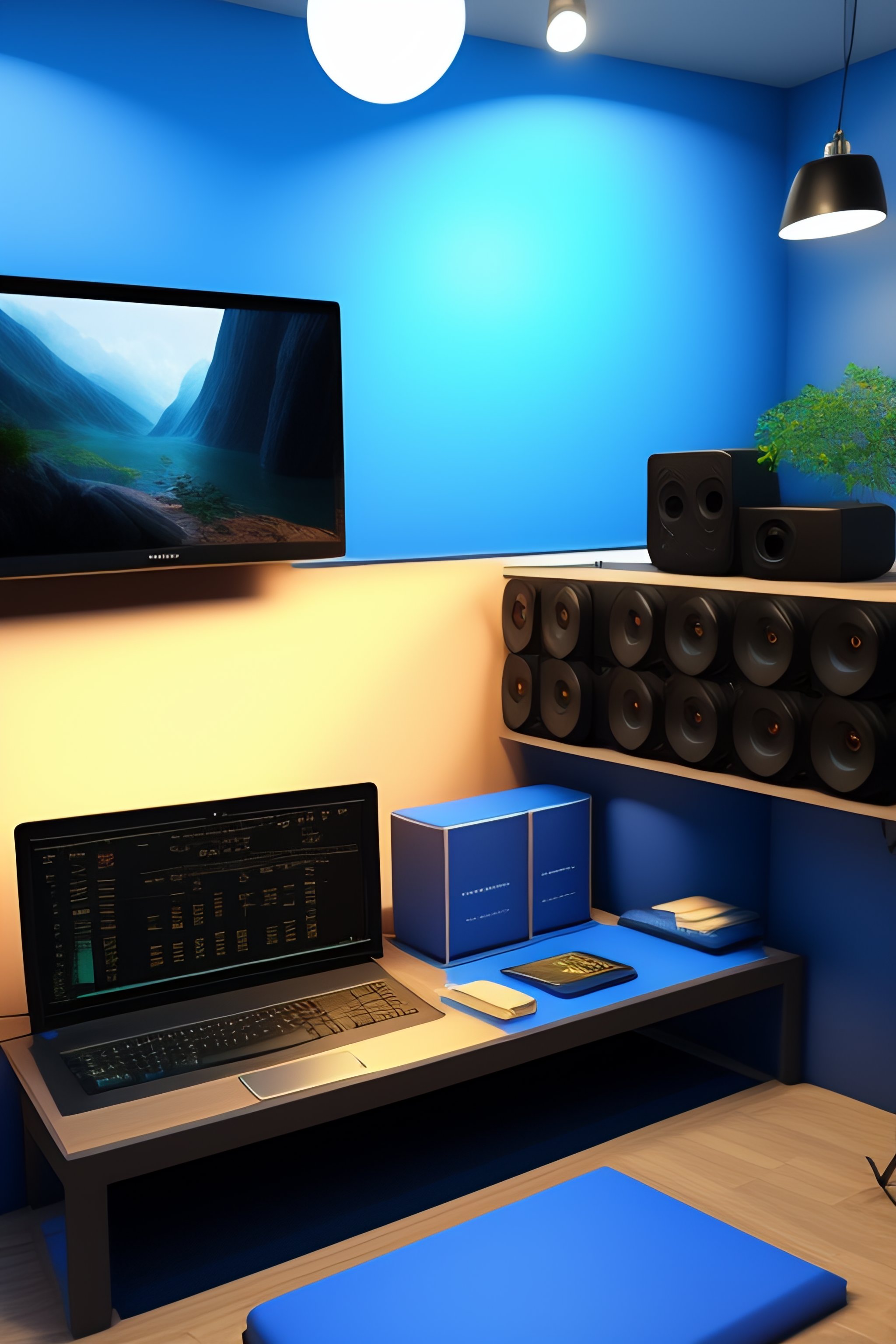 Lexica - Real life Hd studio room, tech, laptops, notes, books, blue ...