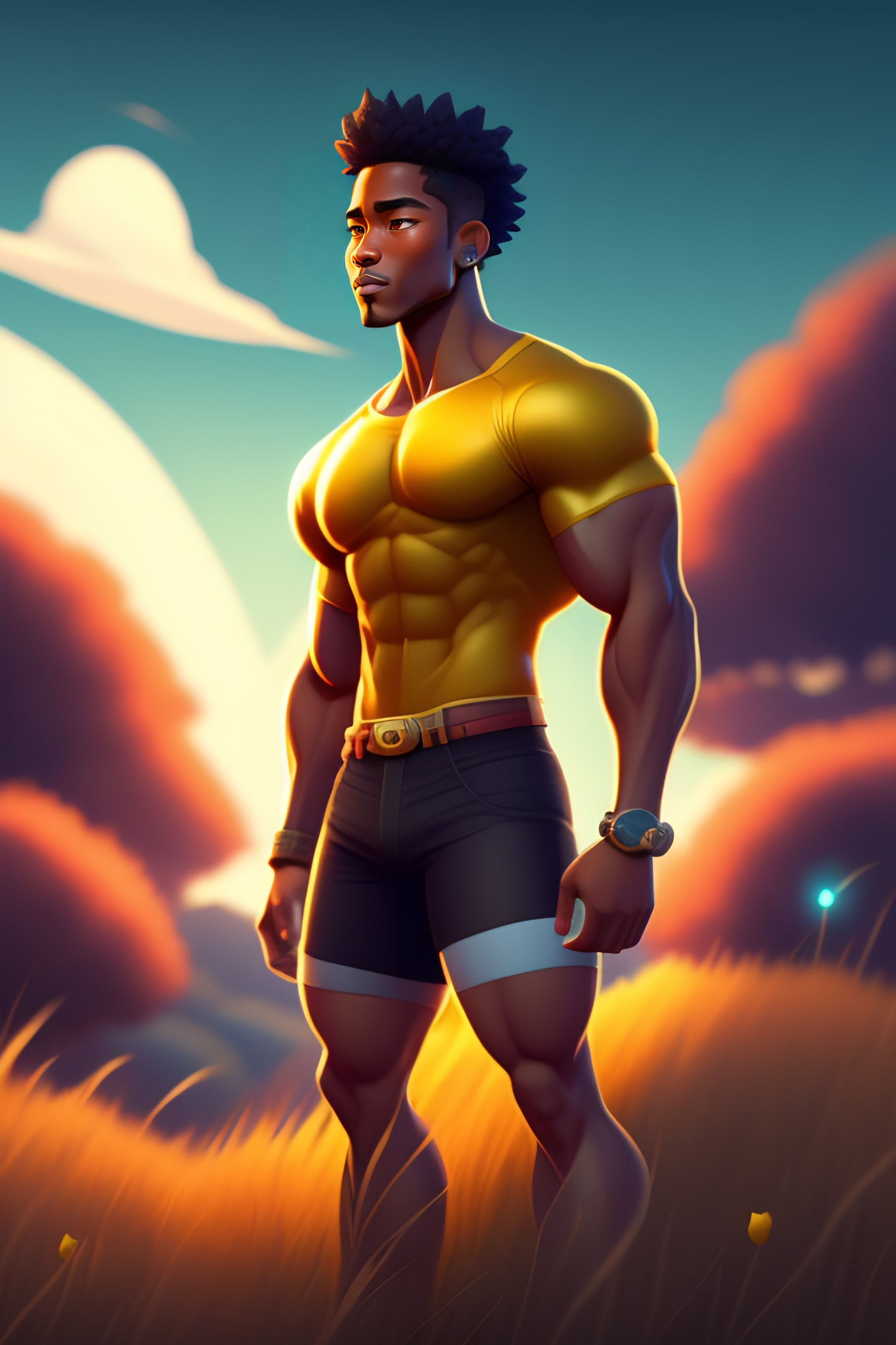 Lexica - View of gorgeous meadow with fit hot muscle young black cute ...