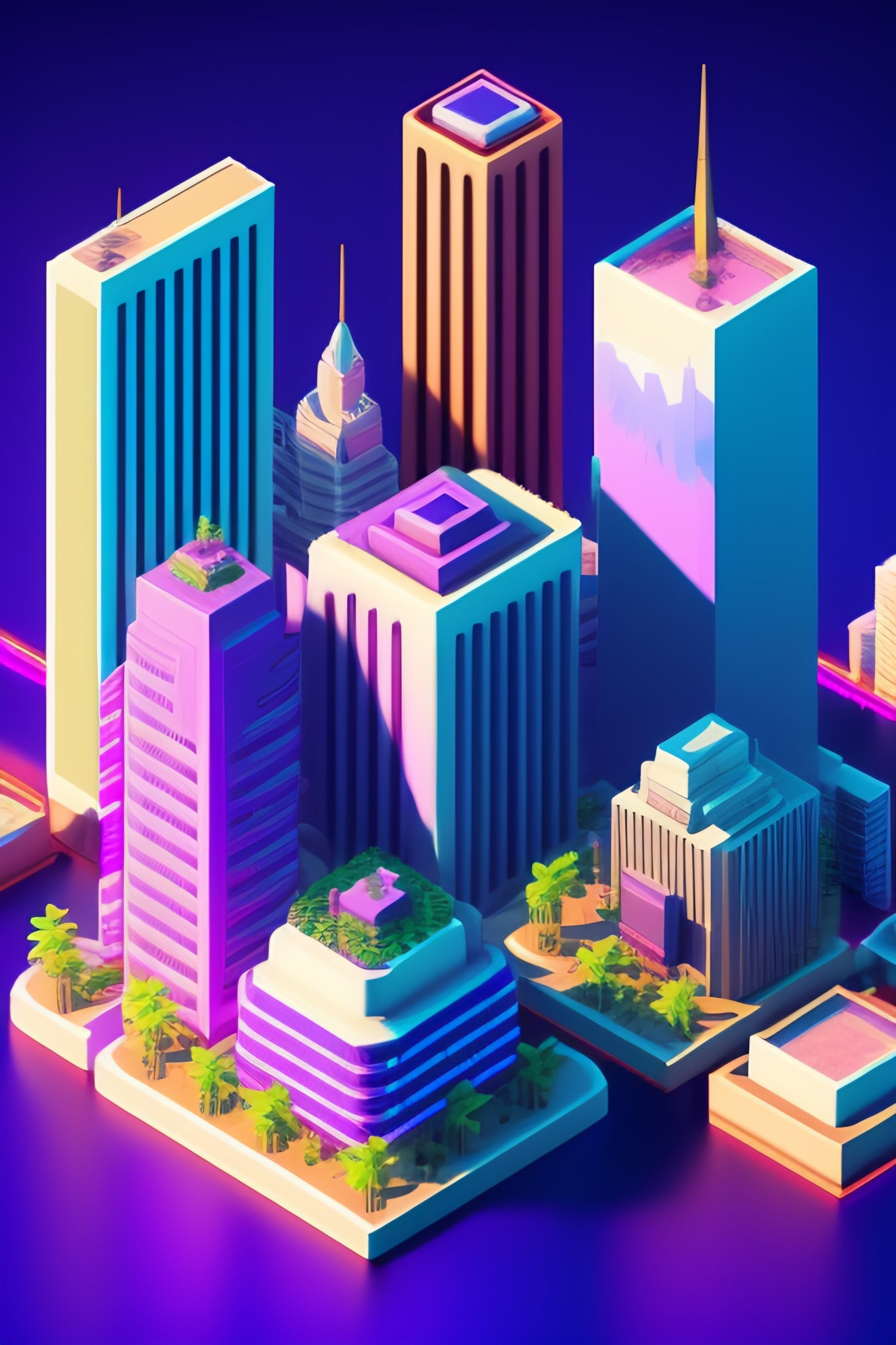 Lexica - Vaporwave videogame city wallpaper, deskmat. io, low poly, large,