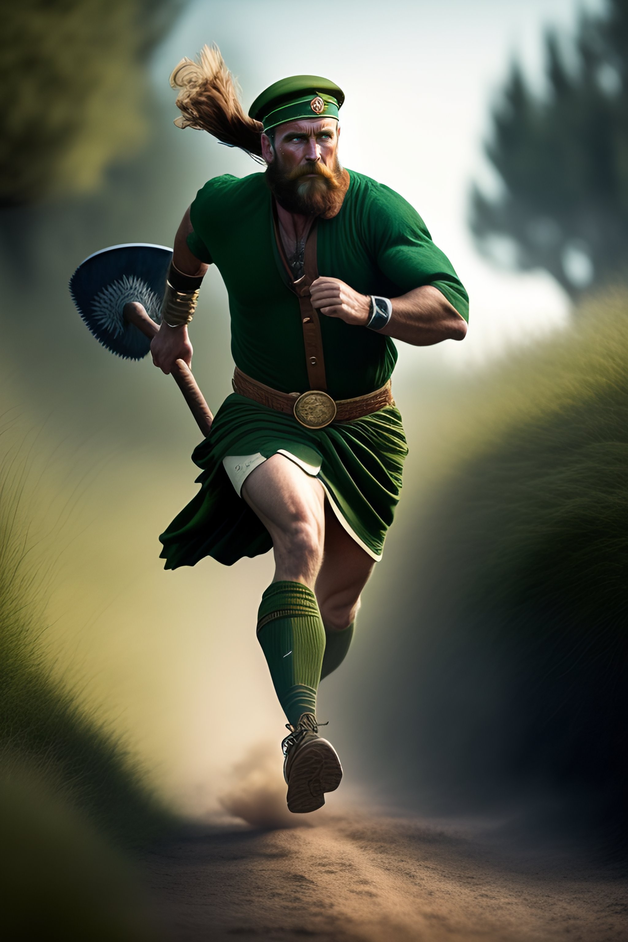 Lexica - Ancient Scotsman man running from the front, in green skirt ...
