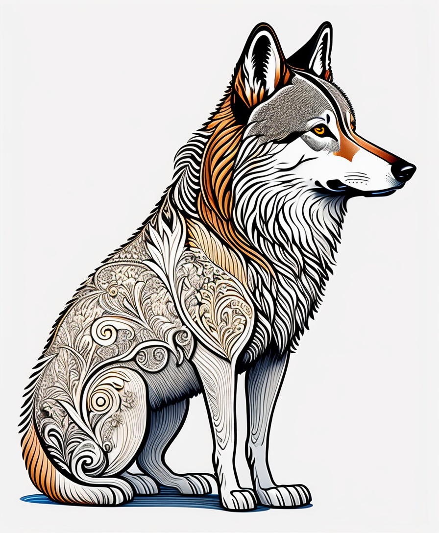 Lexica - Wolf , line drawing , clean crisp lines , coloring book style ...