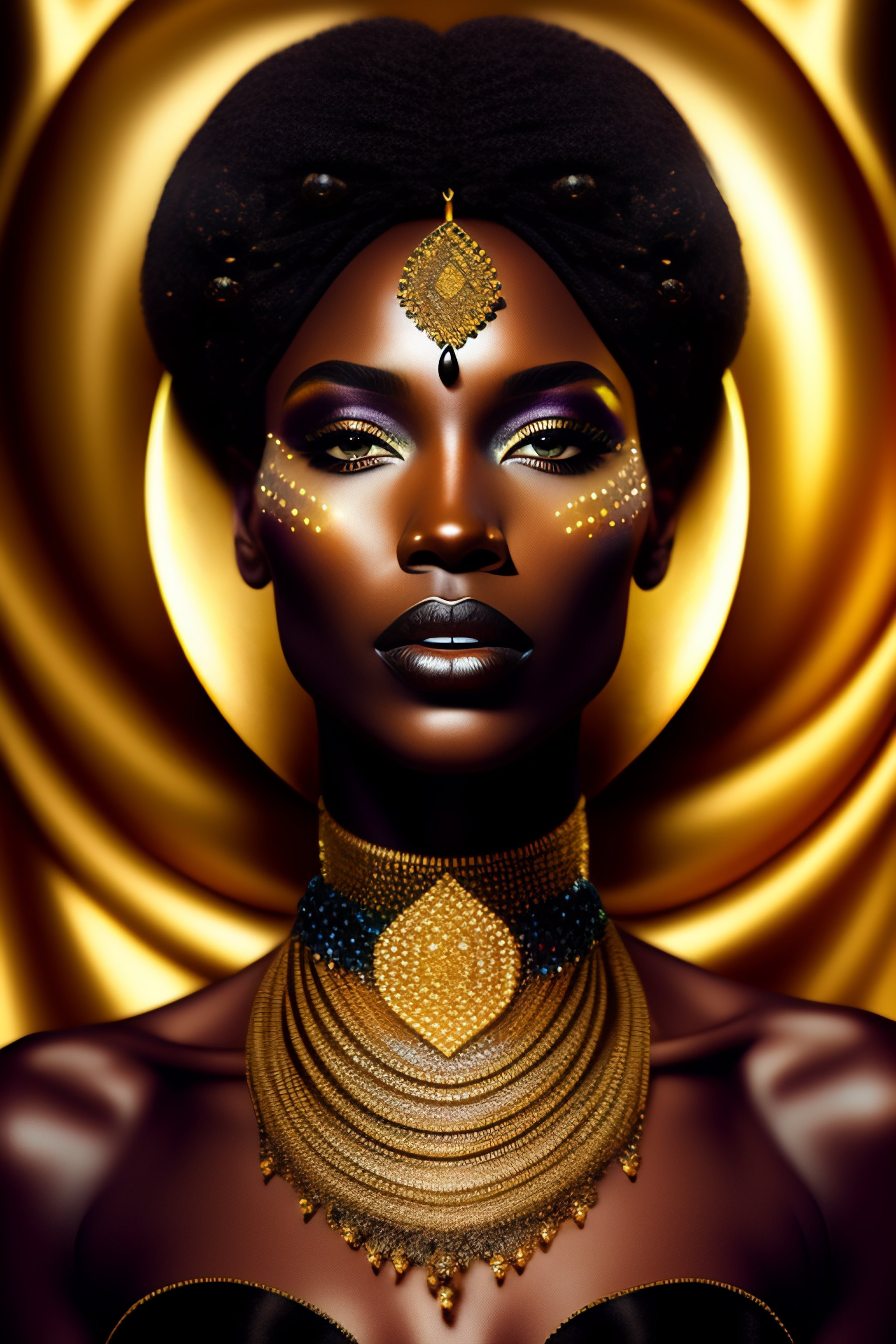 Lexica - A stunning rendition of melanated skin woman made of gold ...