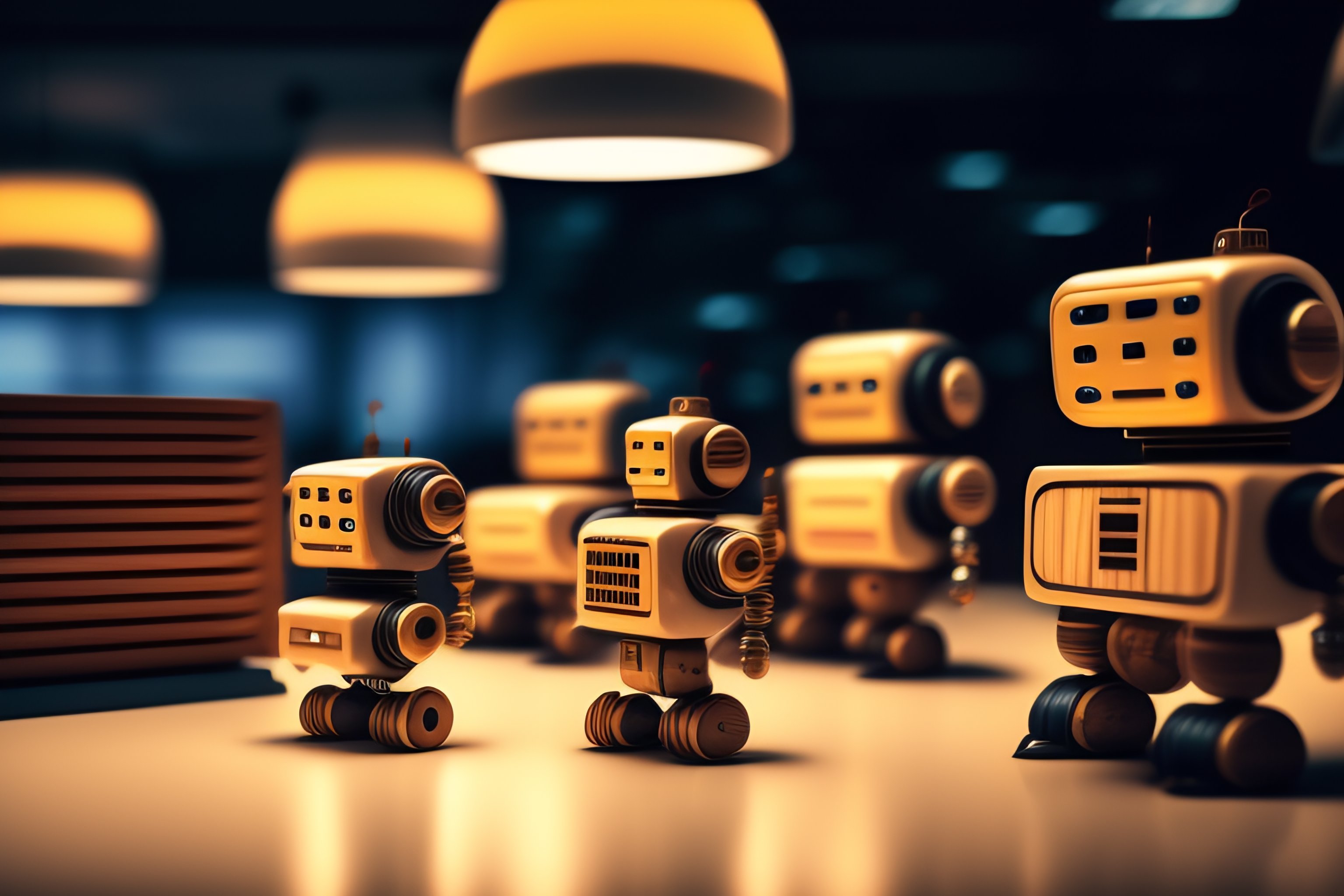 Lexica - Many robots sitting in a very crowded room writing in pieces ...