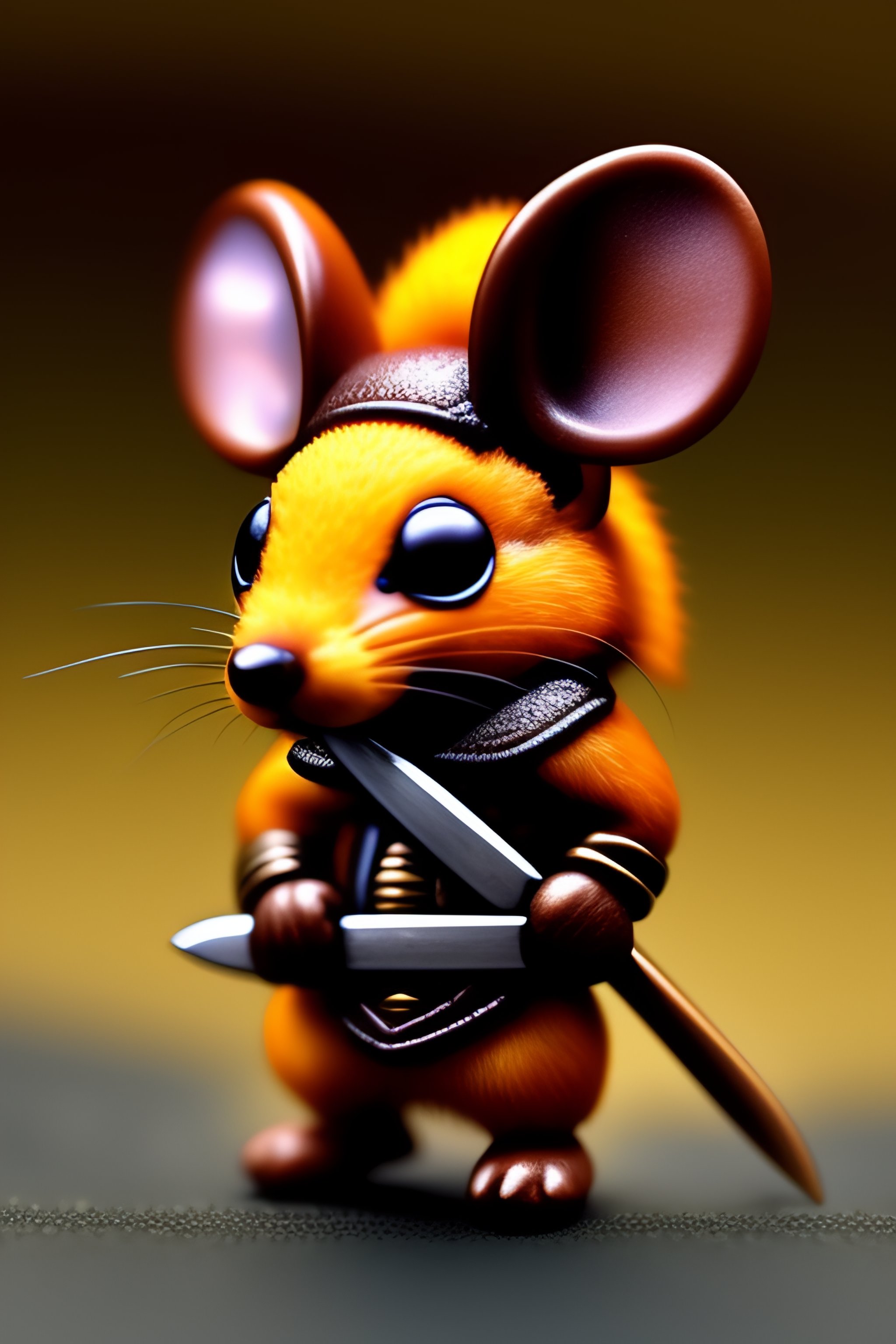 Lexica - Small warrior mouse with a pin as a sword, and a torn ear
