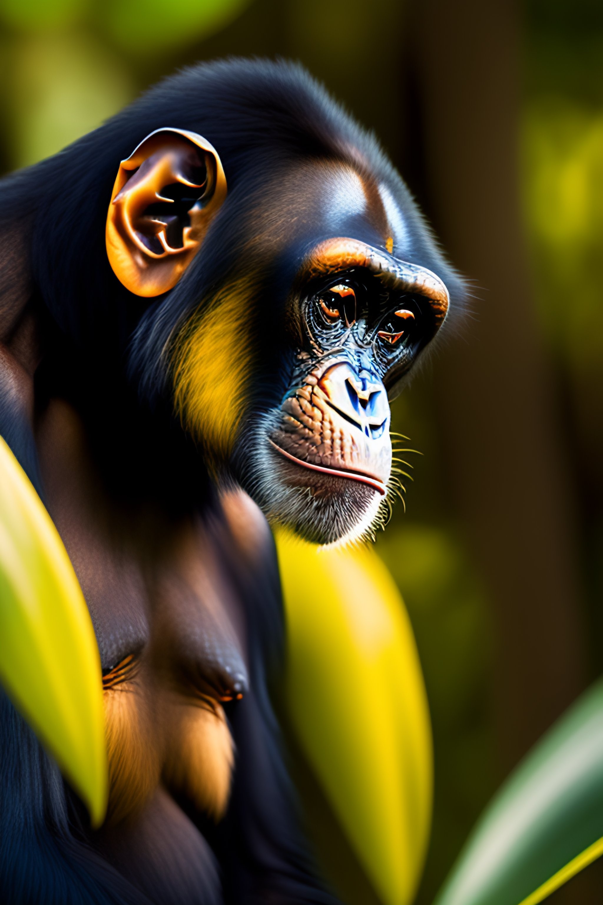 Lexica - Chimpanzee, , boring face, side, eyes yellow