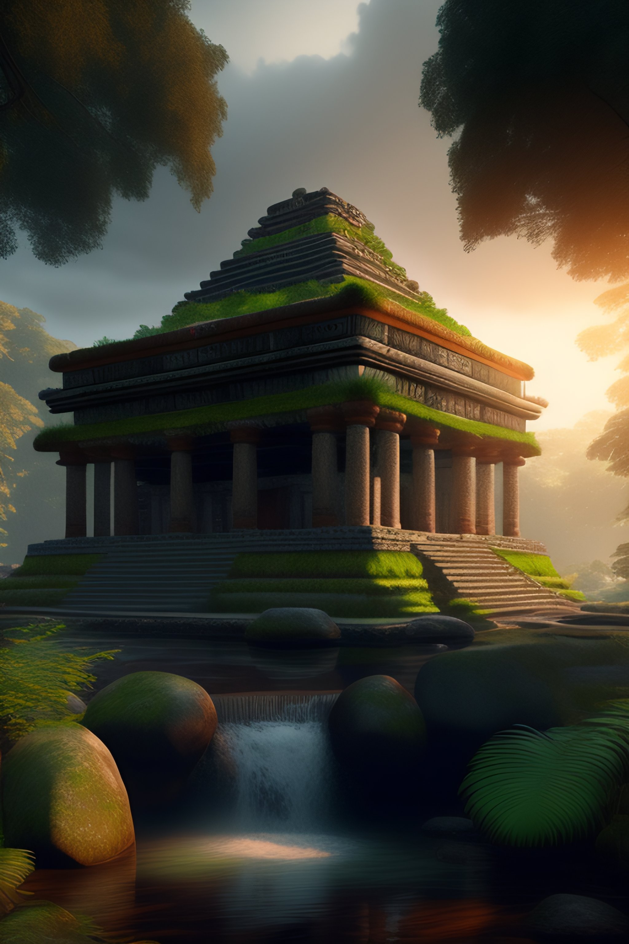 Lexica - A ancient Maya temple in the middle of a forest mear a small ...