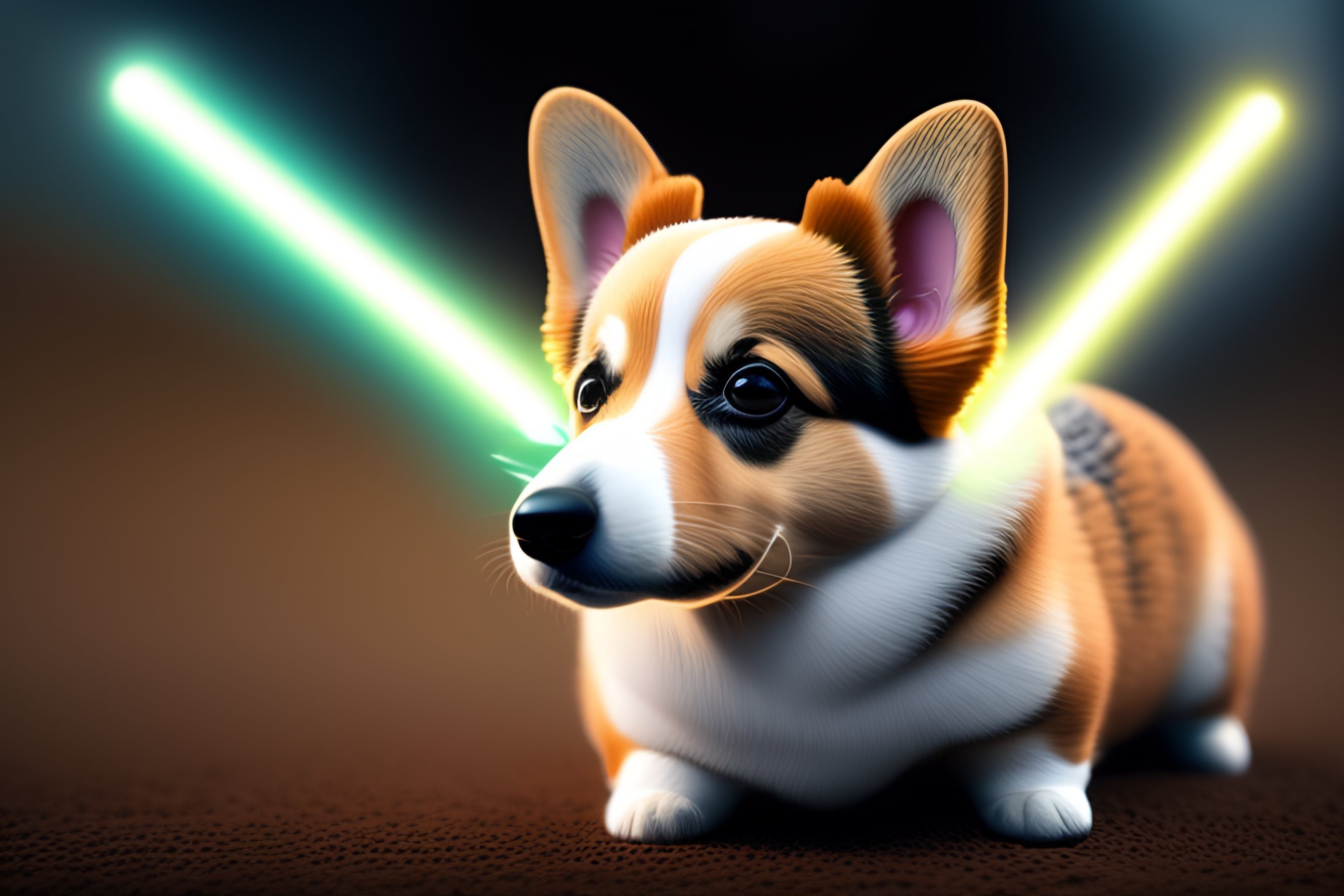 Lexica - Zoom background of Corgi's in the star wars universe lightsaber