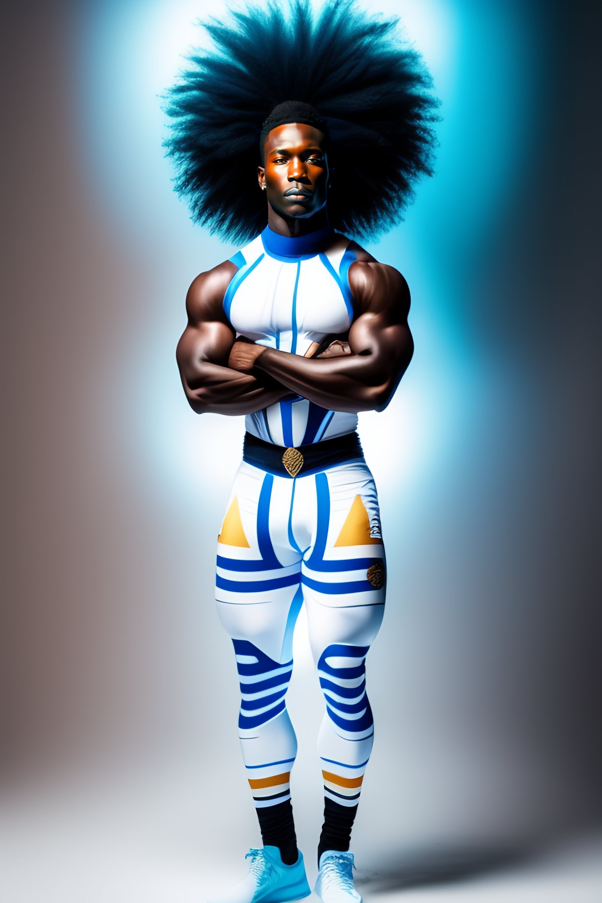 Lexica - African Super Saiyan wearing light blue, white and black thin ...