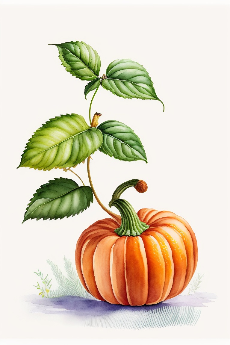 Lexica - Realistic botanical illustration, detailed watercolor, pumpkin ...