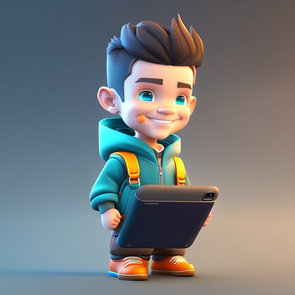 Lexica - A 3d boy character,happy , tech ,boy learning java script ...