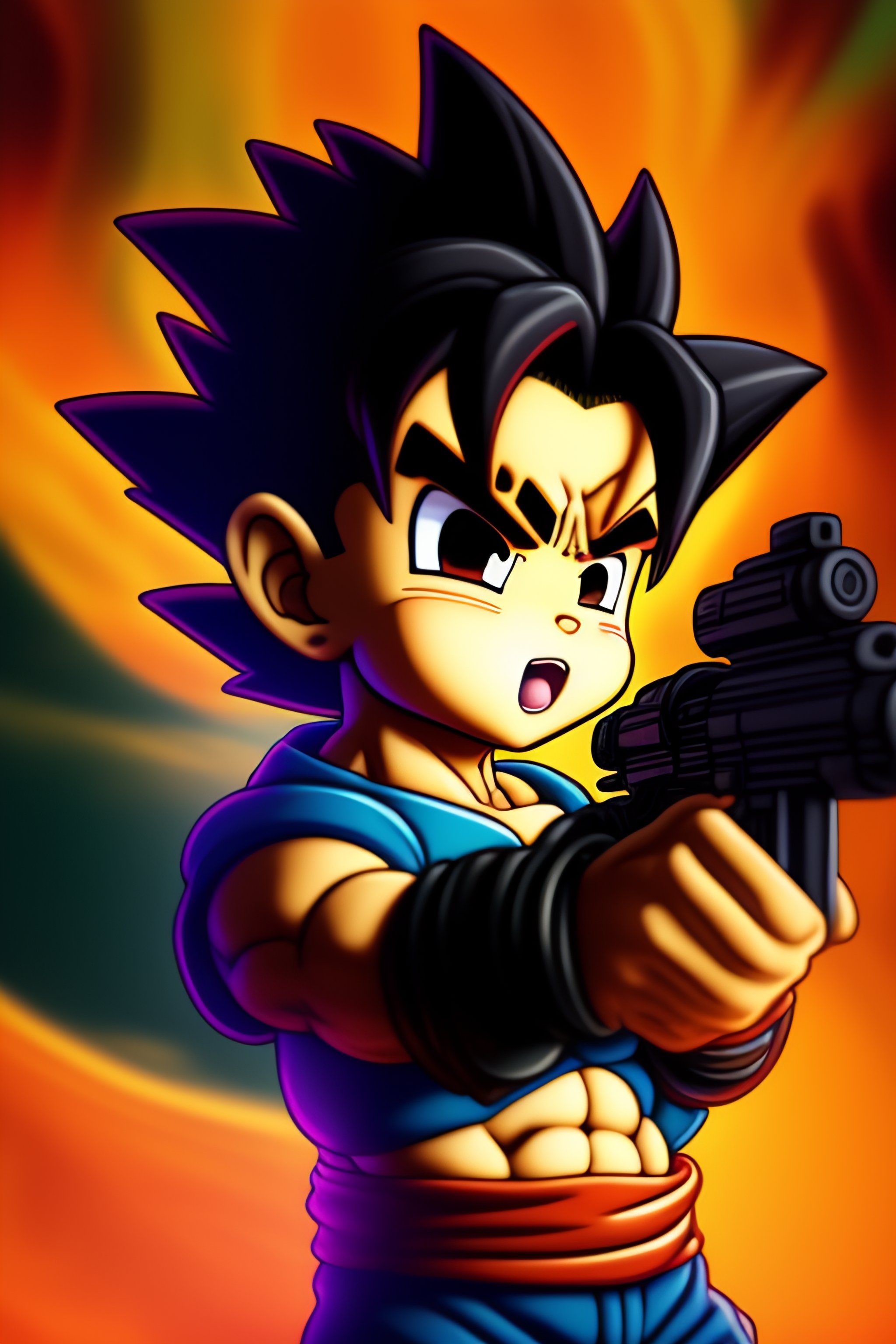 Lexica - Baby goku with a gun, zombie style