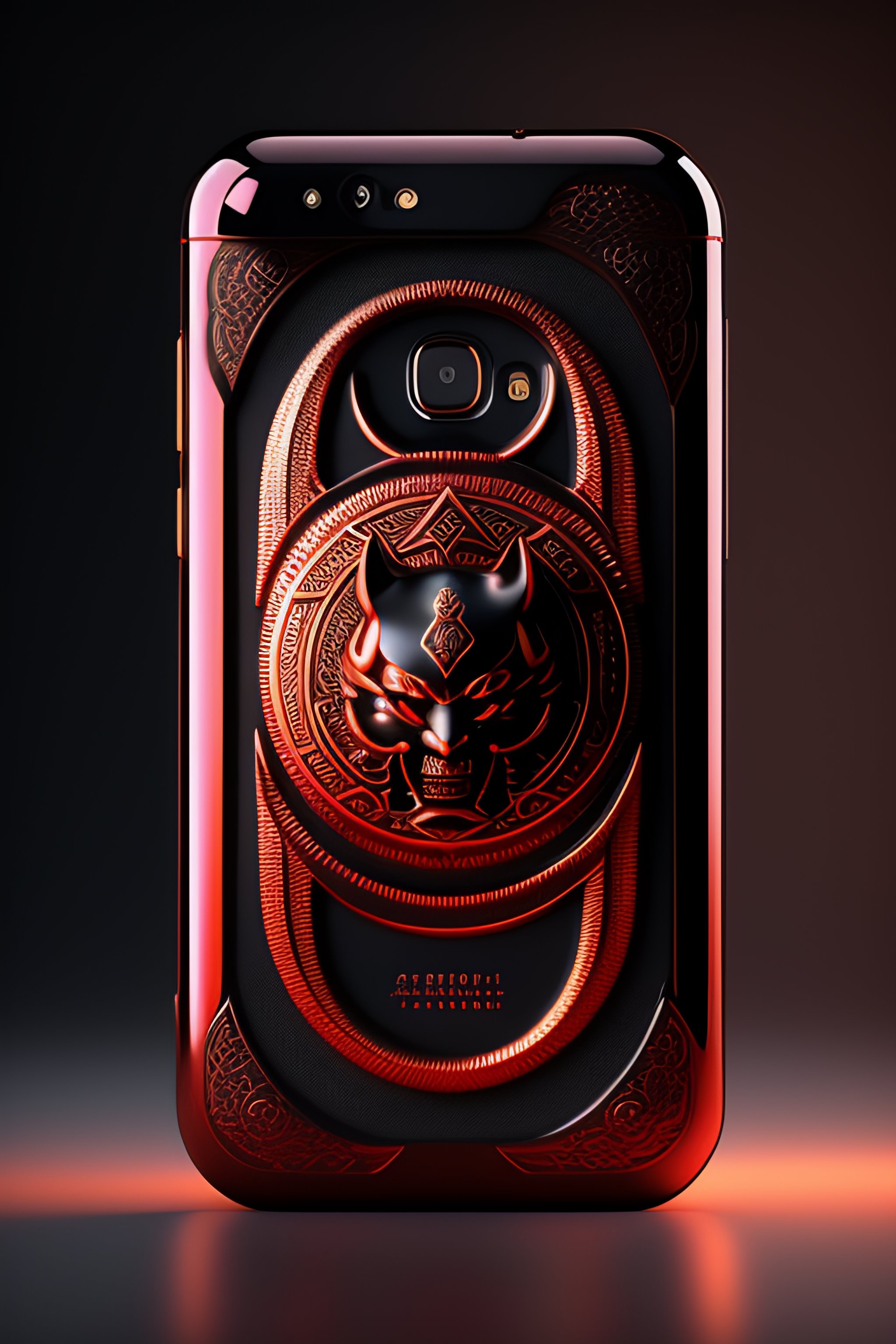 Lexica - A mobile phone with a Japanese demon pattern, centred, night ...