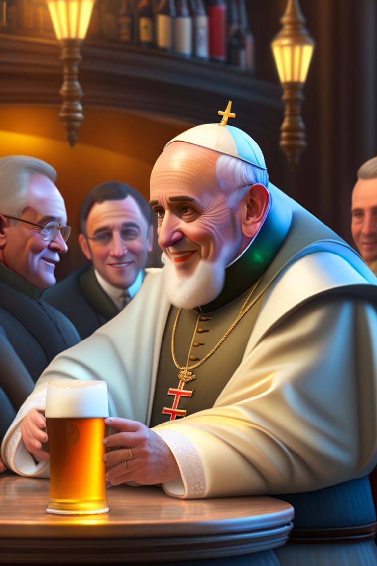 Lexica - Creates Pope Francis sitting at a bar table, having a beer