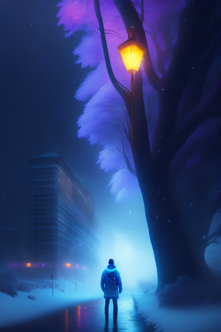 Lexica - Depression embodied as a lone figure looking over a neon city ...