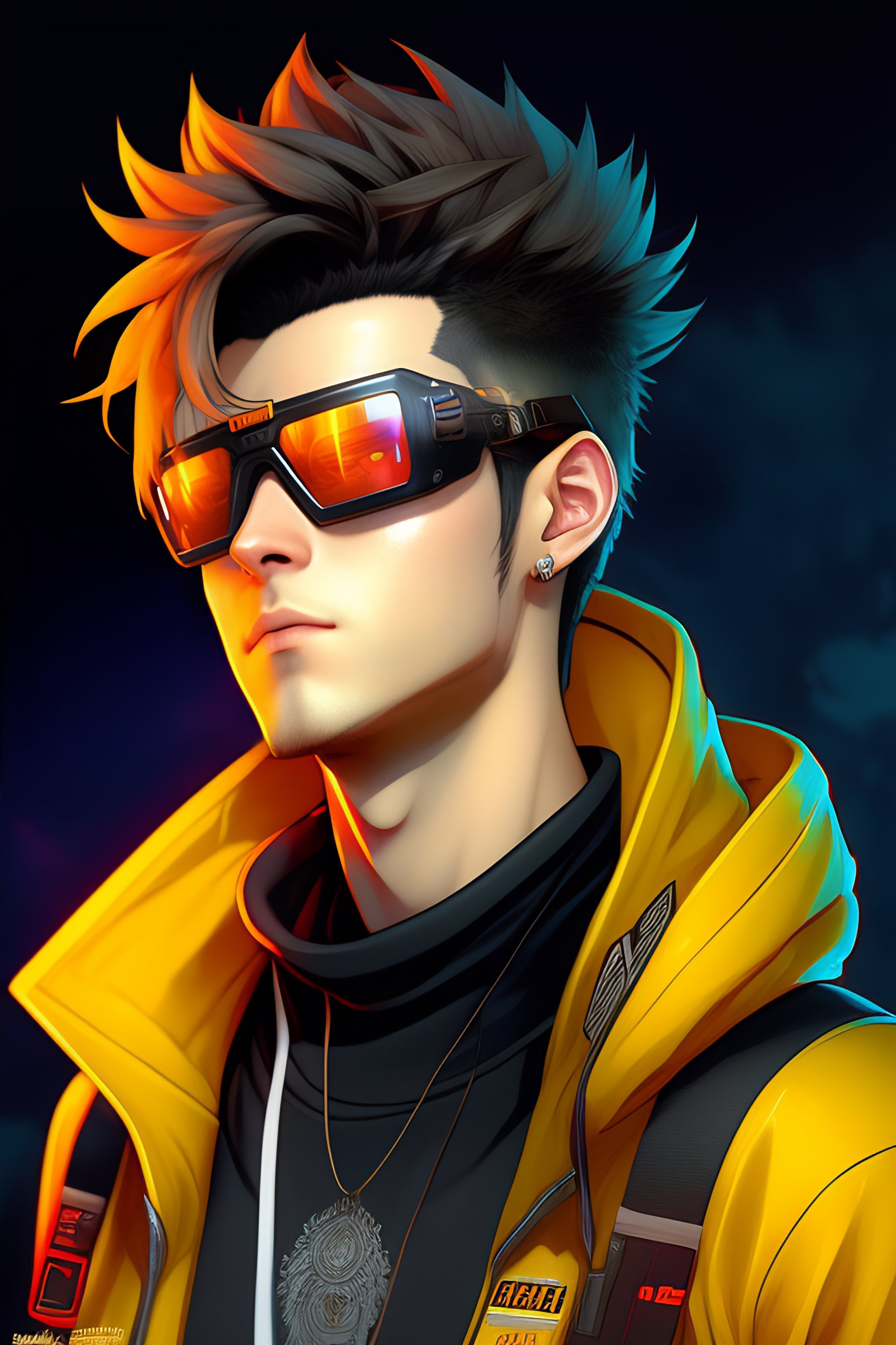 Lexica - Cyberpunk programmer anime boy wearing hoodie, with messy hair ...